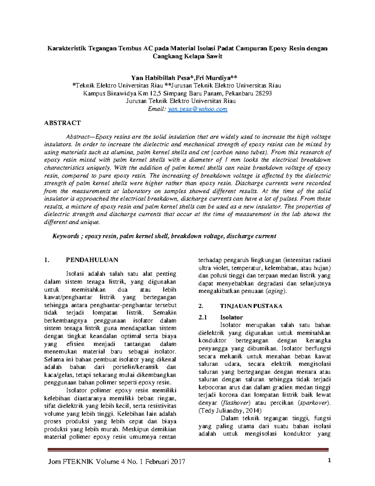 13333 25863 1 SM - dasgs - Karakteristik Tegangan Tembus AC pada ...