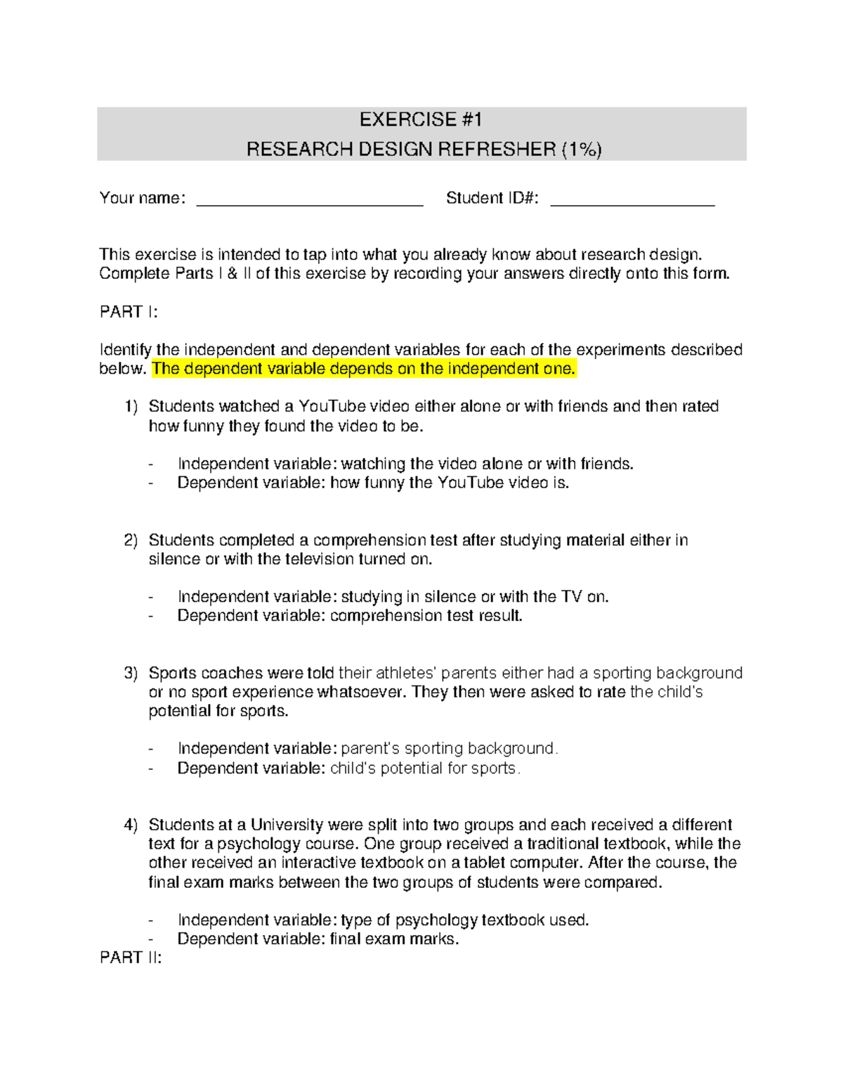 Exercise-1 - Research design refresher - EXERCISE RESEARCH DESIGN ...