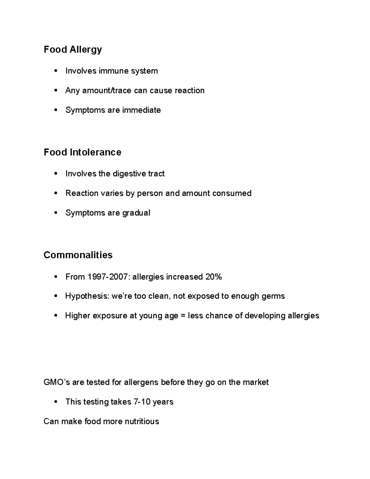 GMO Food allergy talk points - Food Allergy Involves immune system Any ...