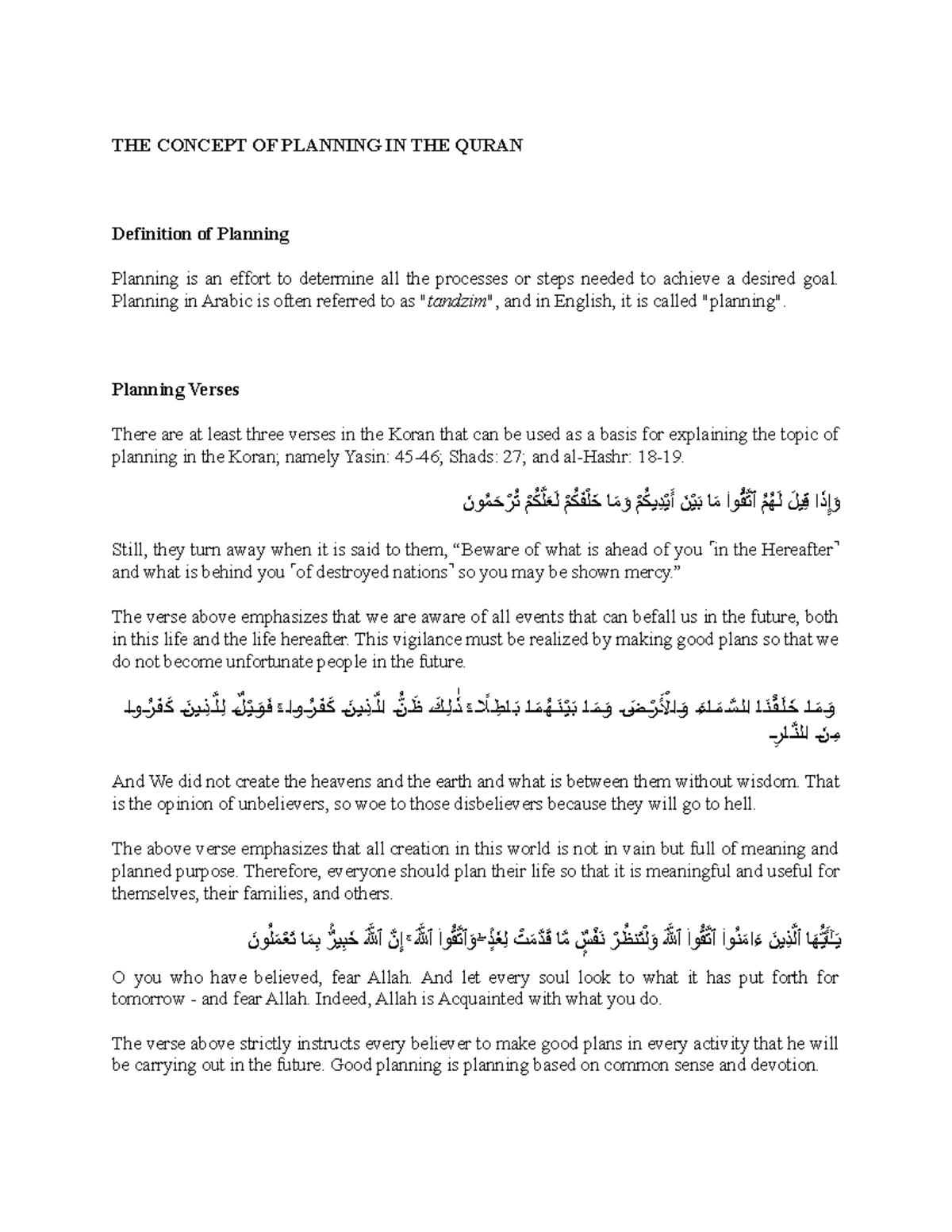 THE Concept OF Planning IN THE Quran OK - THE CONCEPT OF PLANNING IN ...