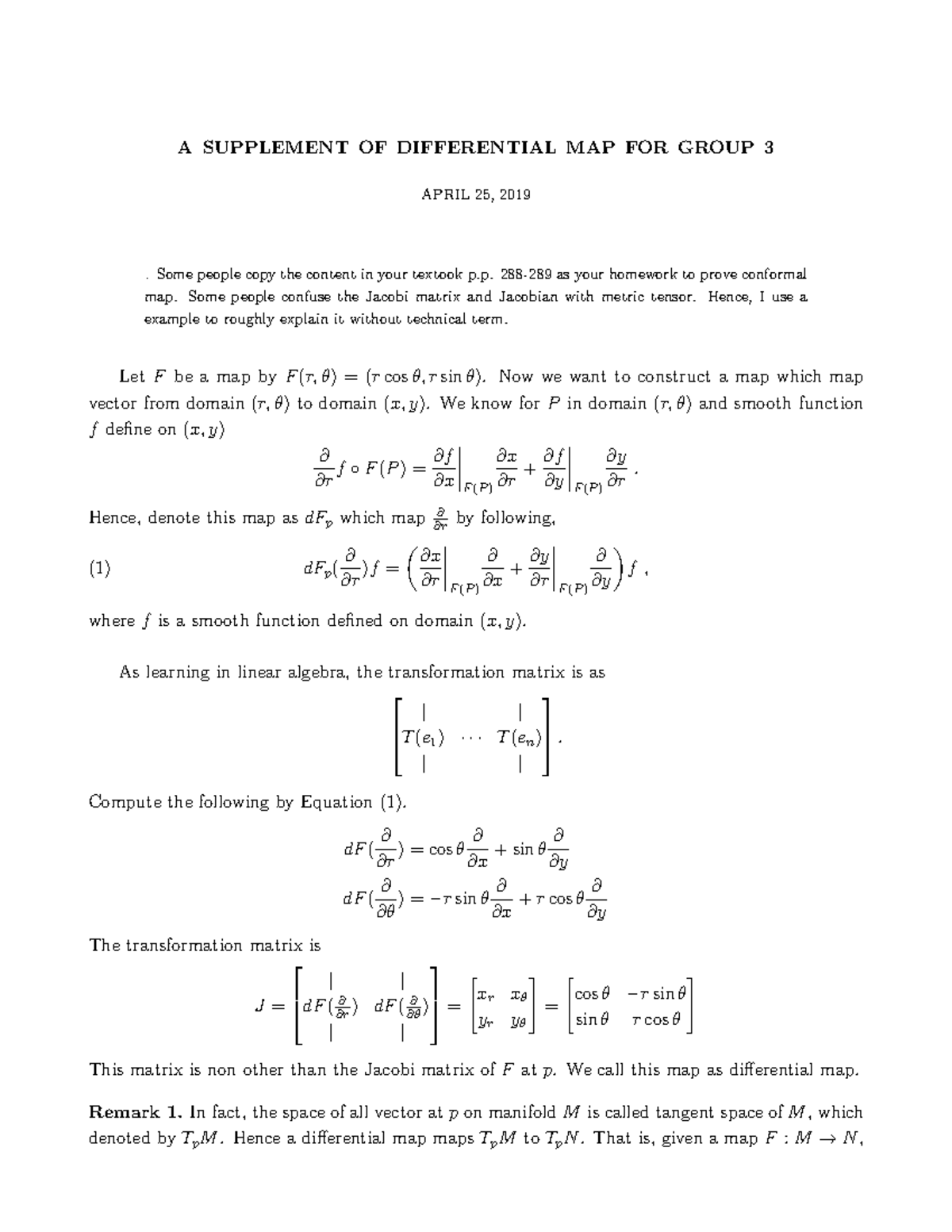 A Supplement OF Differential MAP FOR Group 3 - A SUPPLEMENT OF ...