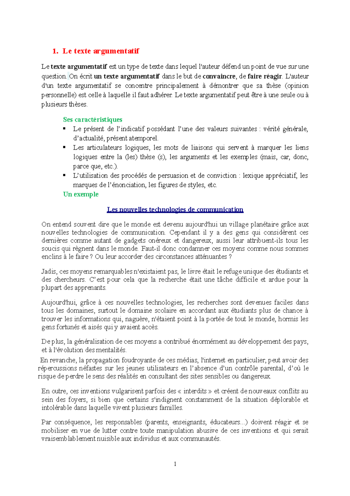 Le texte argumentative - 1. Le texte argumentatif Le texte argumentatif est un type de texte ...