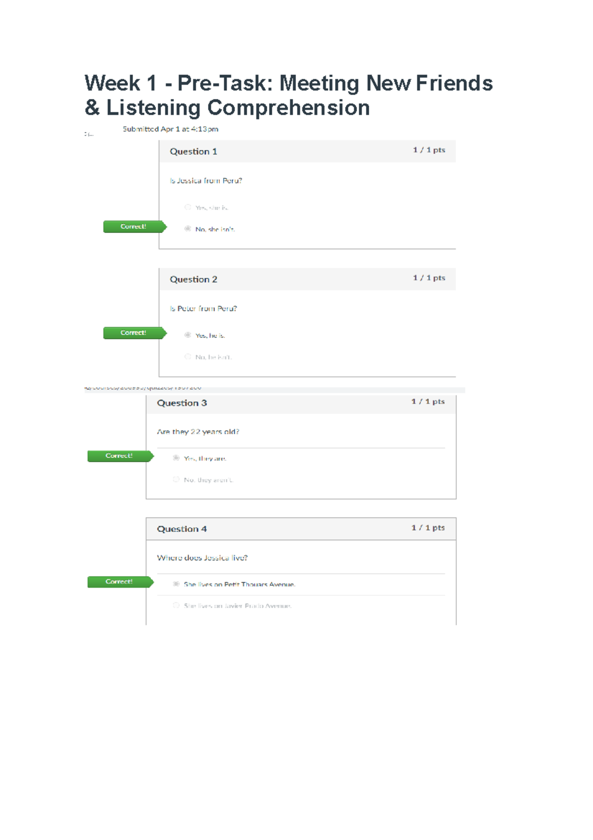 Week 1 Week 1 - Pre-Task: Meeting New Friends & Listening Comprehension ...