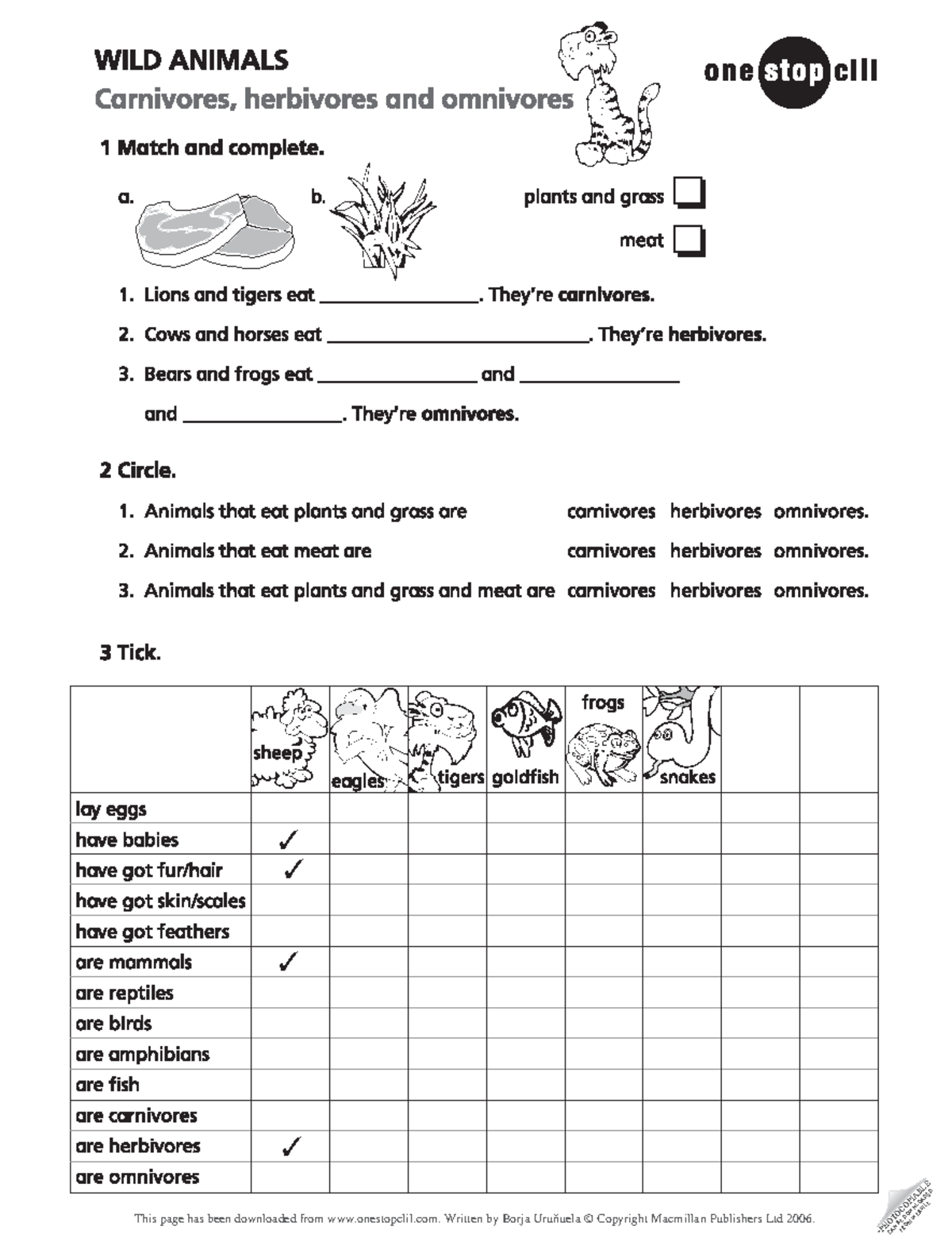 Wild animals carnivores SWTN - 3 3 3 3 PHOTOCOPIABLE CAN BE ...