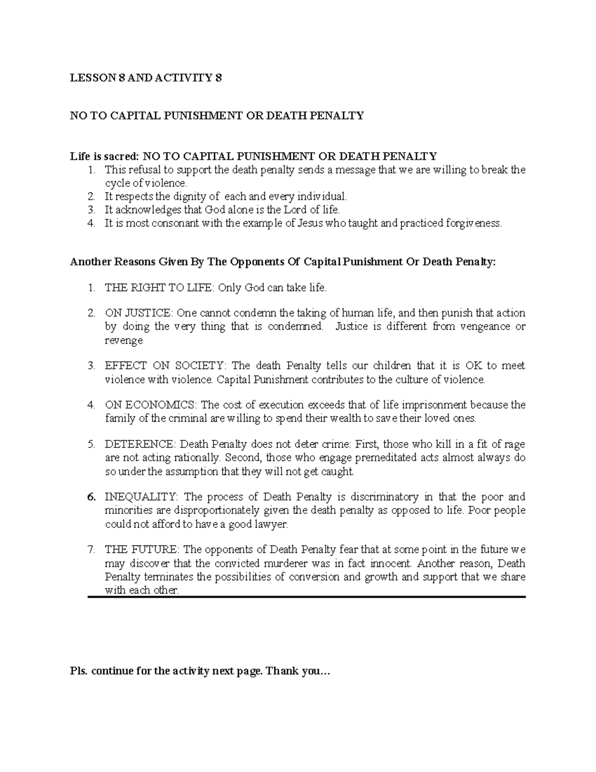 Lesson 8 Capital Punishment AND Activity 8 Students copy - RLE 500 ...