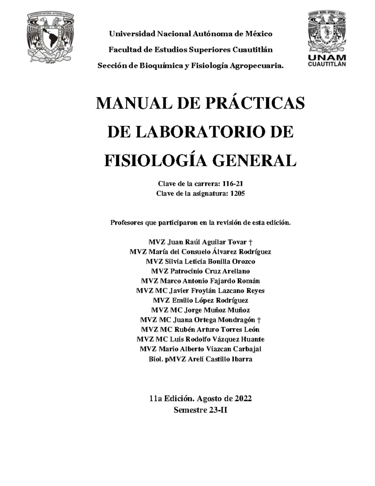Manual de Pr Ã¡cticas de Laboratorio de Fisiolog Ã­a General 11a Edici Ã³n Agosto 2022 Semestre ...