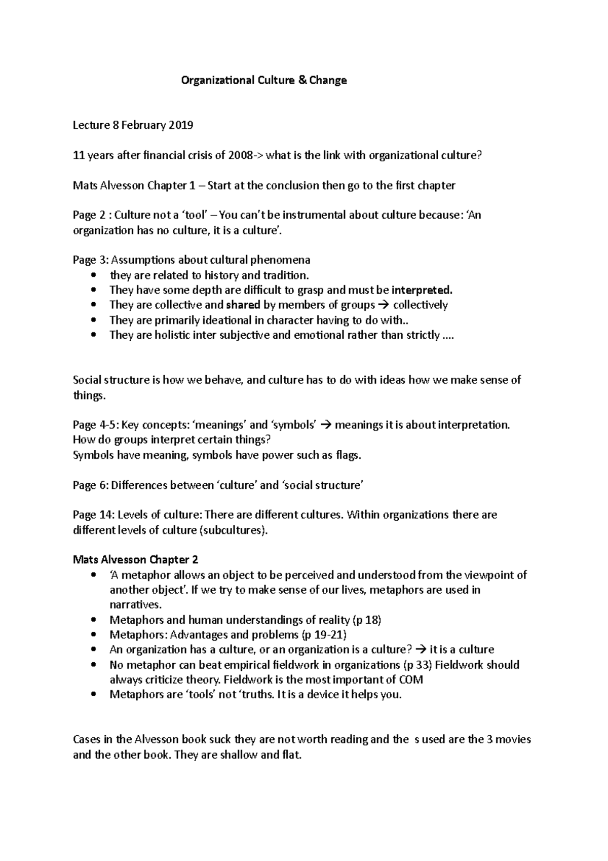 Organizational Culture and Change - Organizational Culture & Change ...