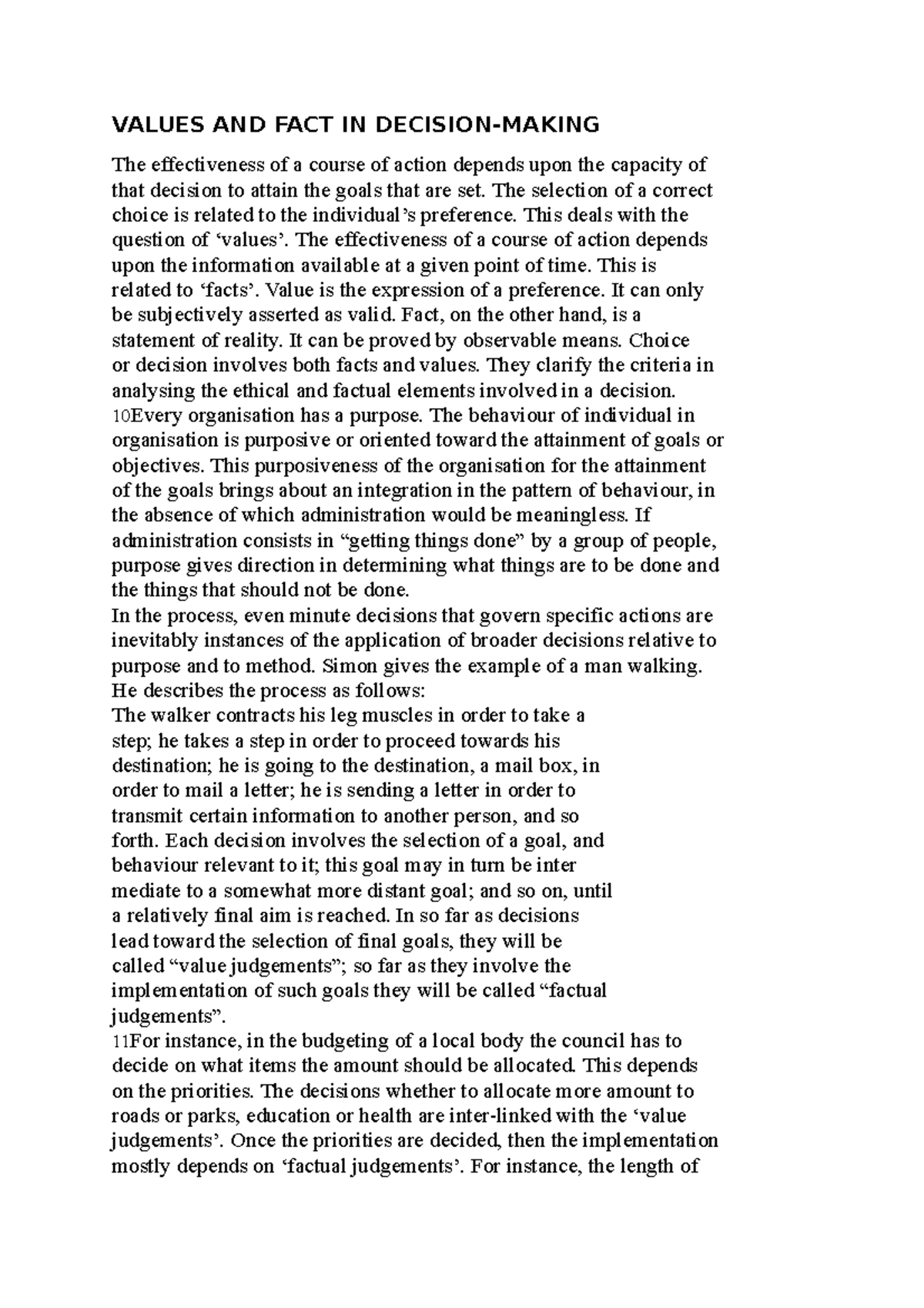 Values AND FACT IN Decision- Making - VALUES AND FACT IN DECISION ...