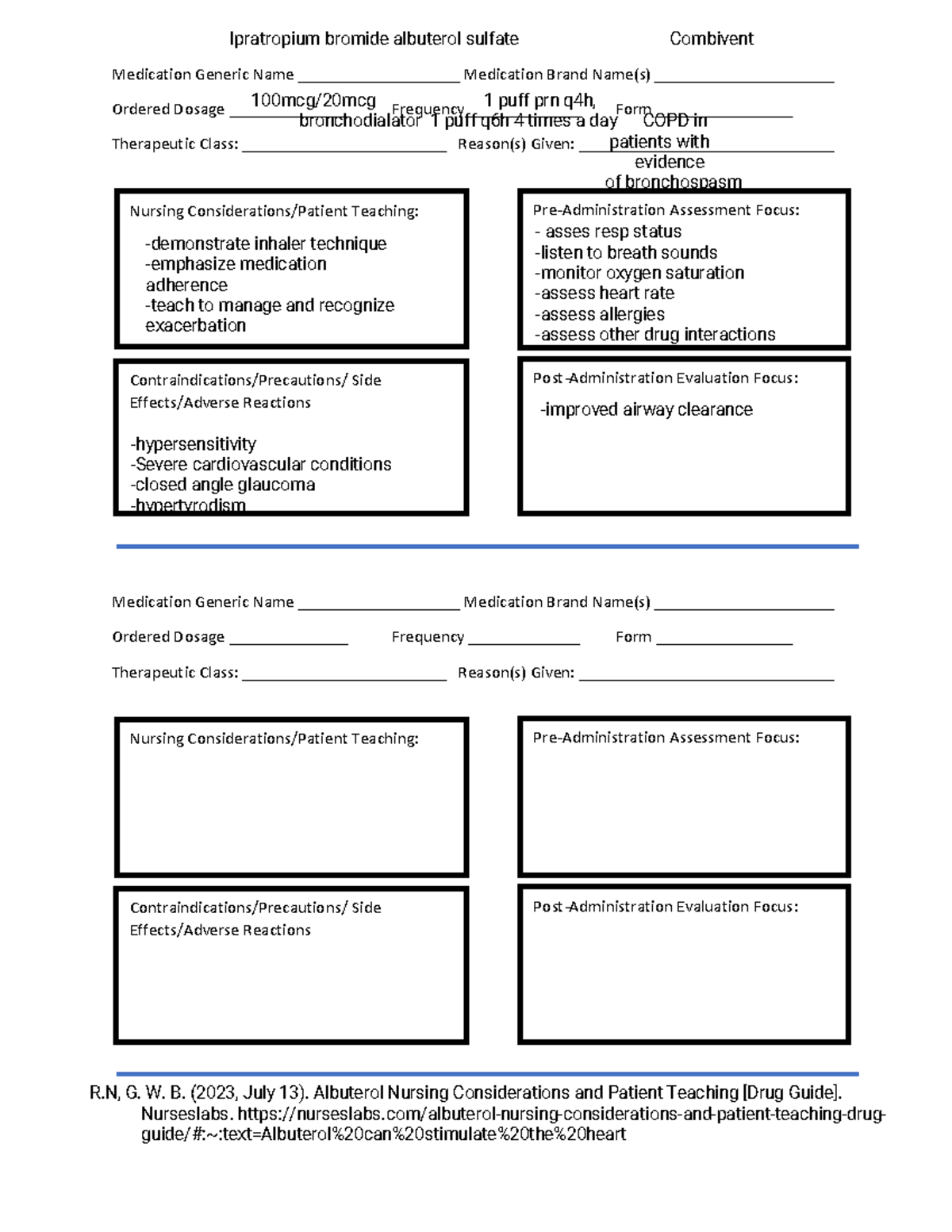 Ipratropium bromide- Albuterol sulfate Drug Card - Medication Generic ...