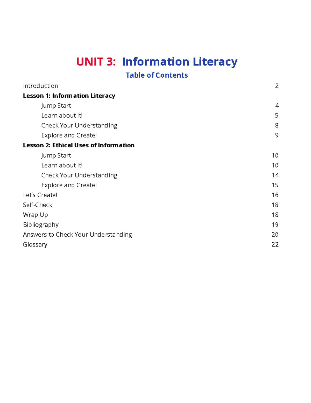 Final Unit 3 Information Literacy and Ethical Uses of Information ...