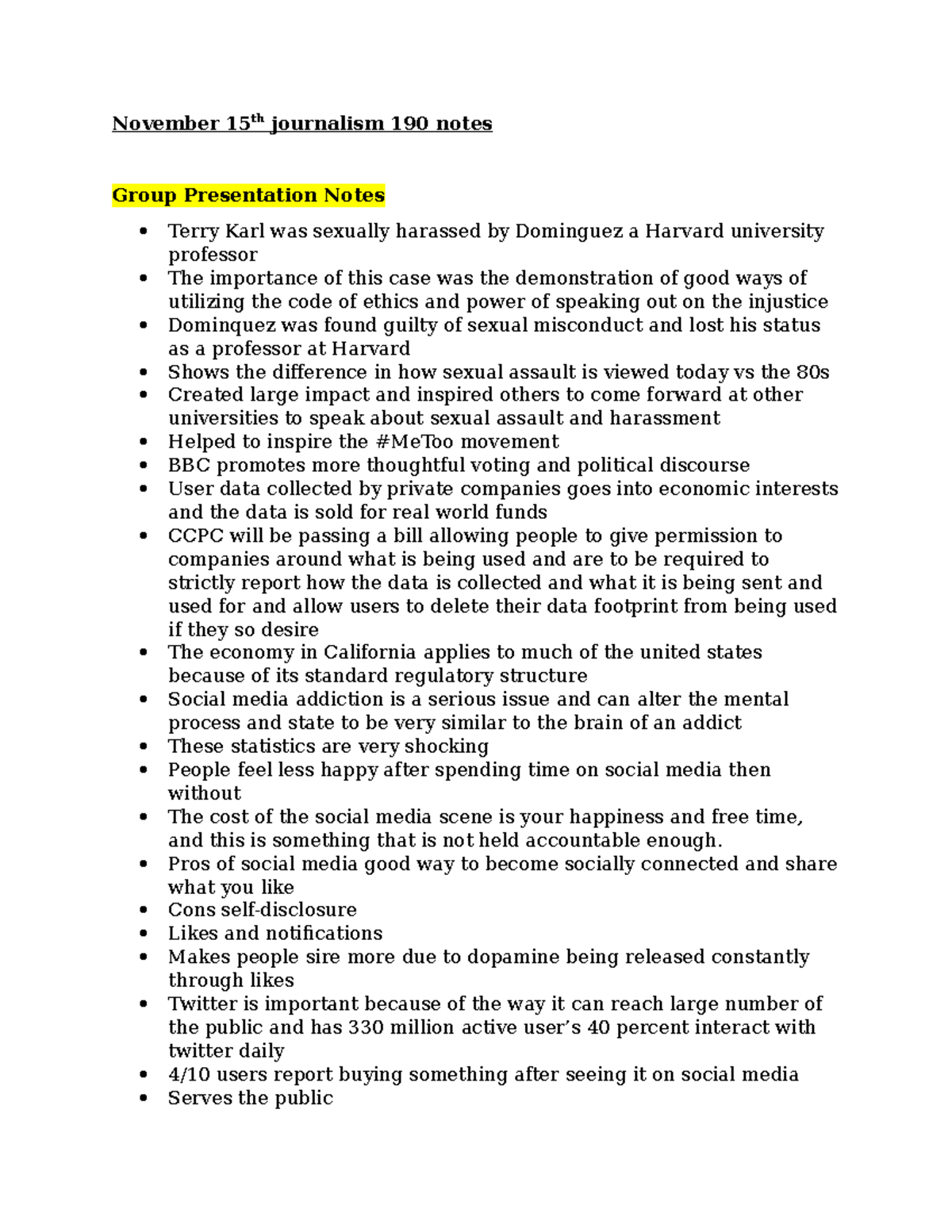 November 15th journalism 190 notes - November 15 th journalism 190 ...