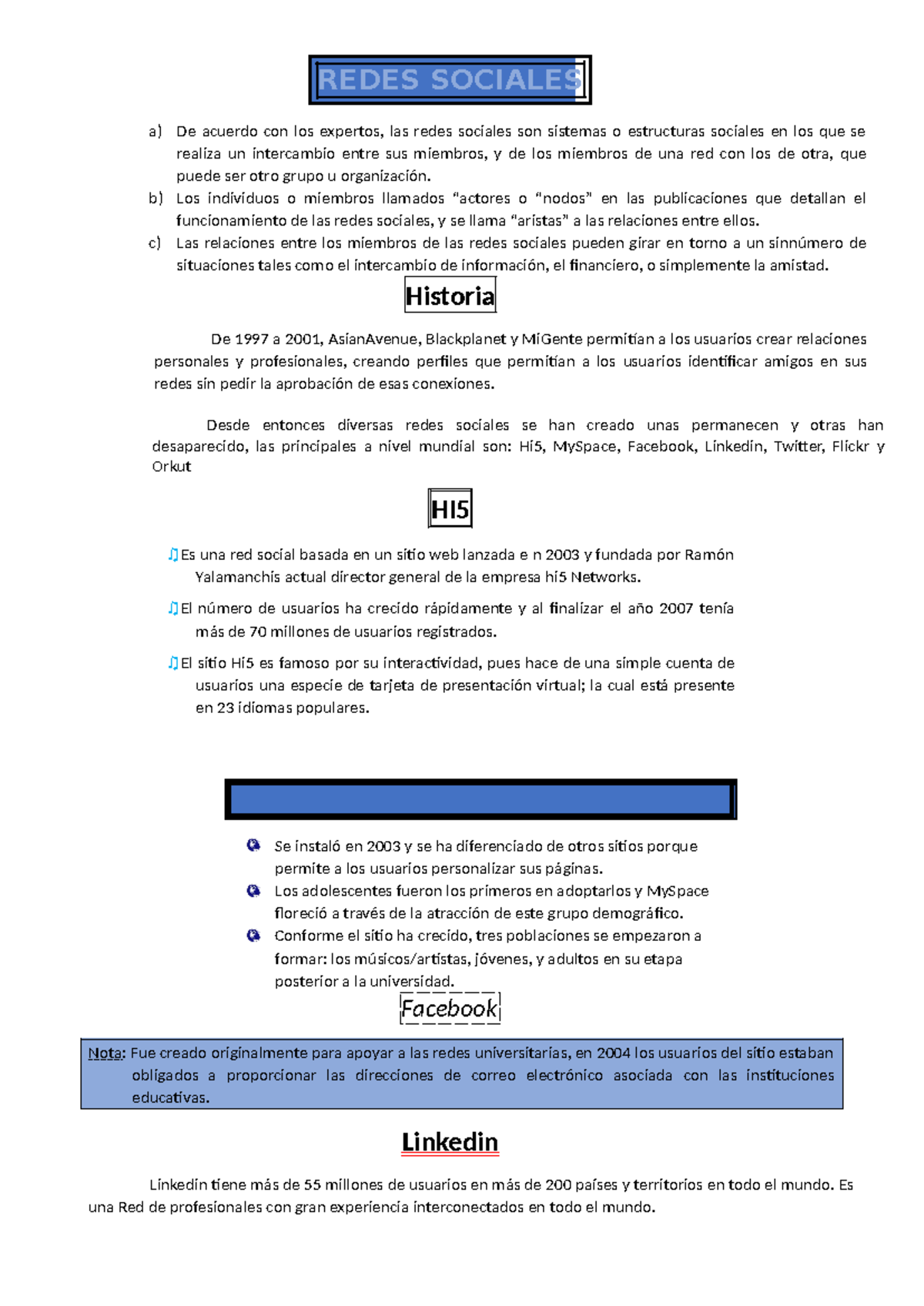 Word2016-TP2-obligatorio - REDES SOCIALES a) De acuerdo con los expertos, las redes sociales son ...