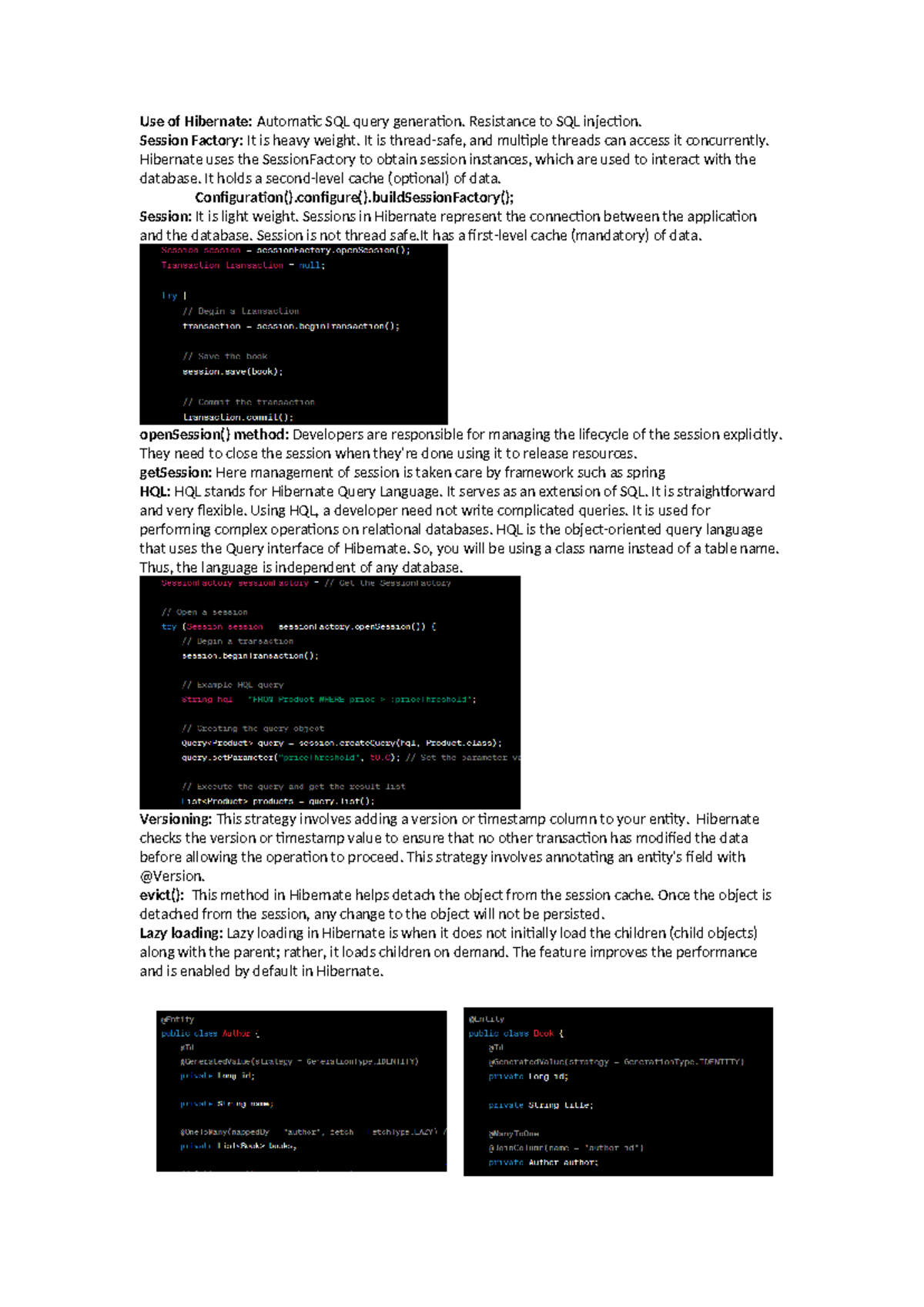 Hibernate - Resistance to SQL injection. Session Factory: It is heavy ...