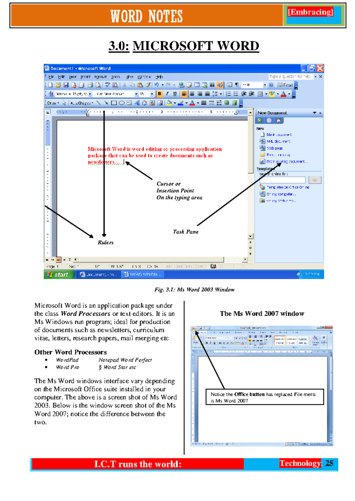 3NEW Manual WORD class - Microsoft word notes - WORD NOTES 3: MICROSOFT ...