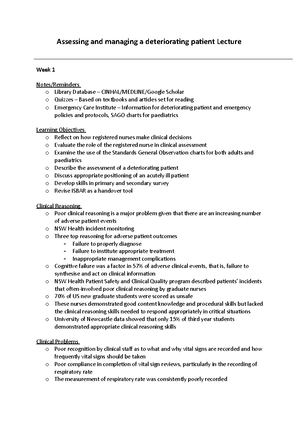 NS3016 - Summary Assessing and managing the deteriorating patient ...