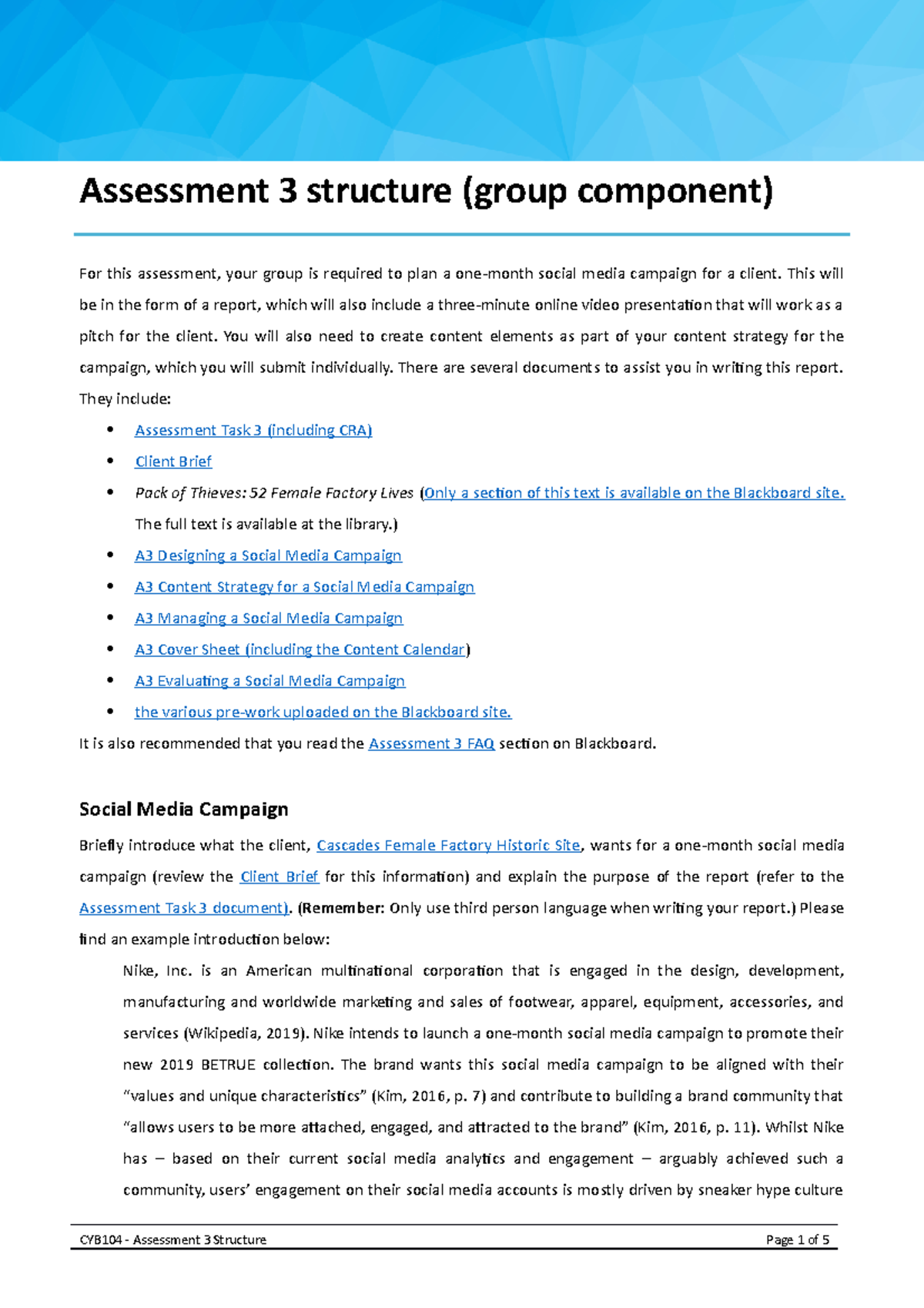 CYB104 Assessment 3 Structure - Assessment 3 structure (group component ...