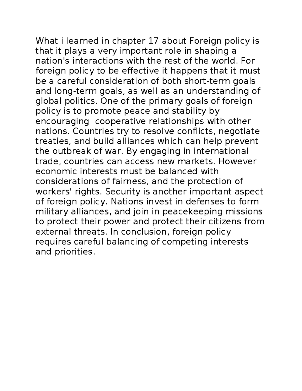 Tp fp - Greart - What i learned in chapter 17 about Foreign policy is ...