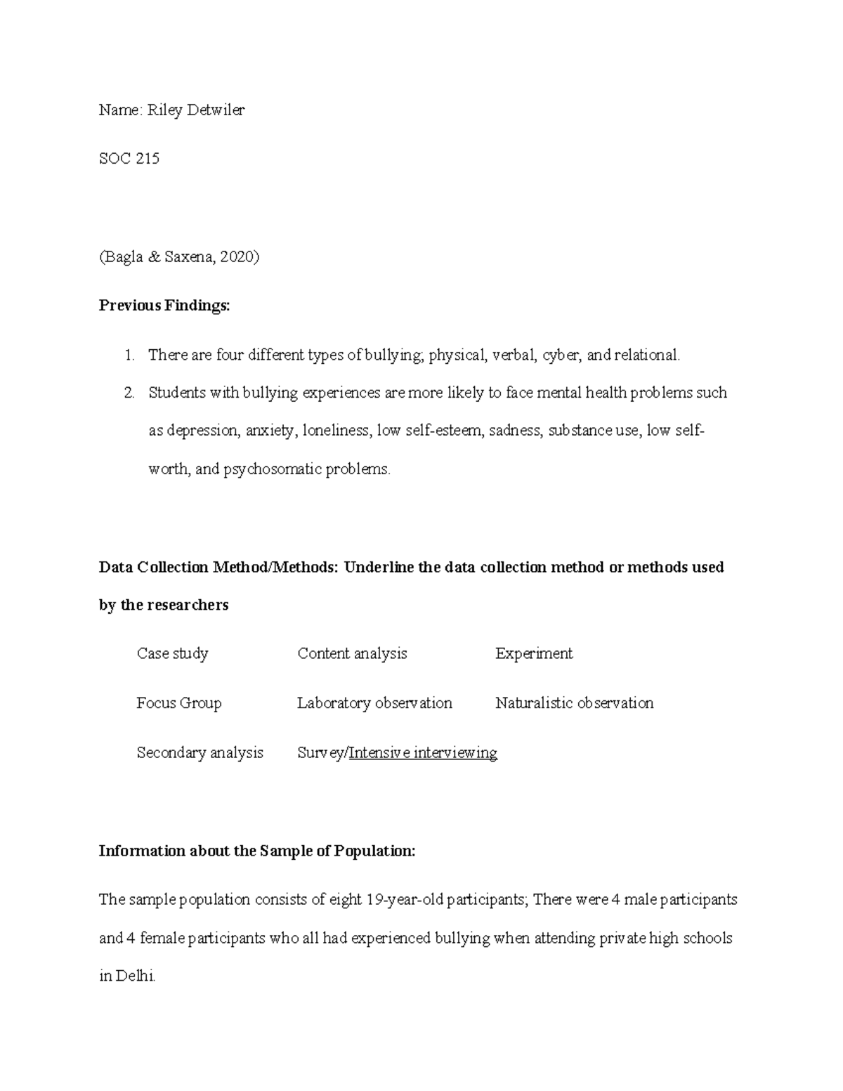 Journal Article Analysis 2-7 - Name: Riley Detwiler SOC 215 (Bagla ...