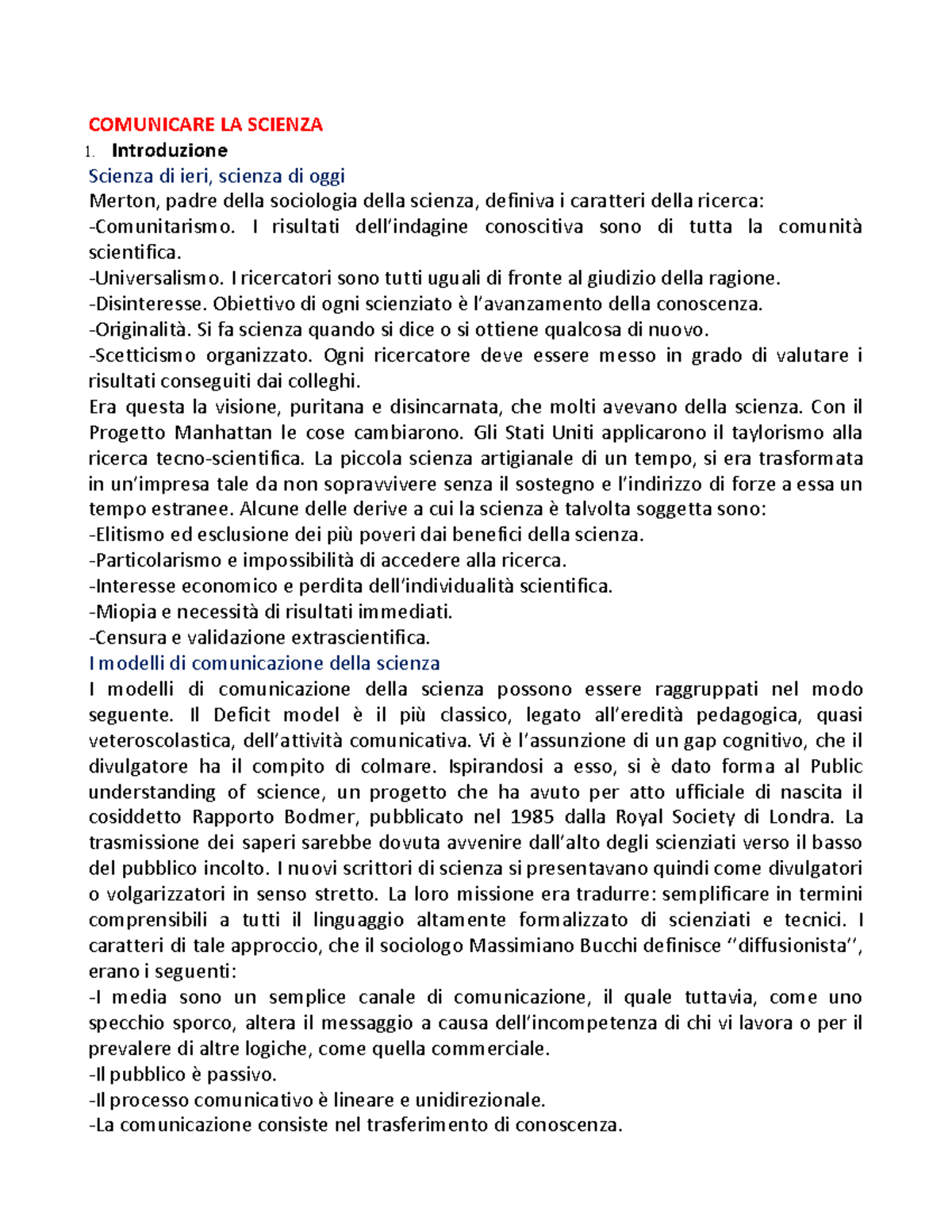 Riassunto Comunicare la scienza. Storia della scienza e delle tecniche - COMUNICARE LA SCIENZA ...