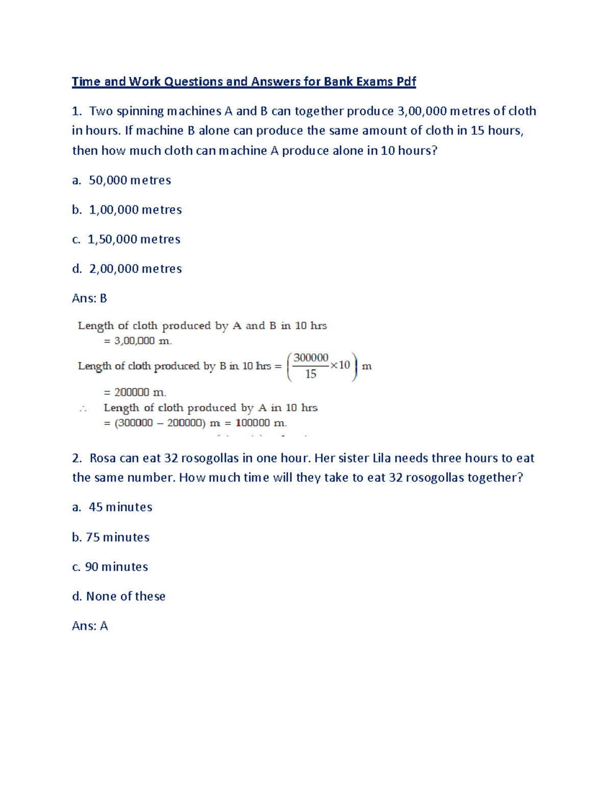 Time work questions bank exams - Time and Work Questions and Answers ...