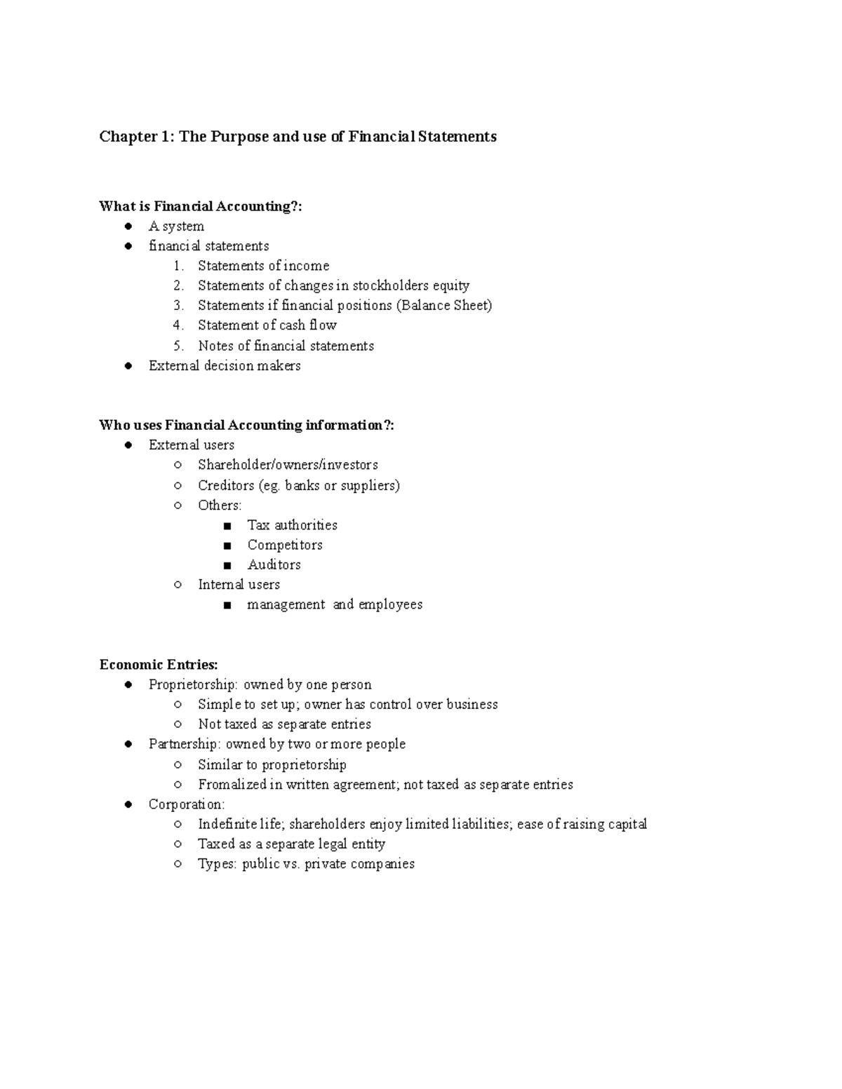 Finanncial Accounting Notes Ch 1 Lecture Study Notes Section P Winter ...