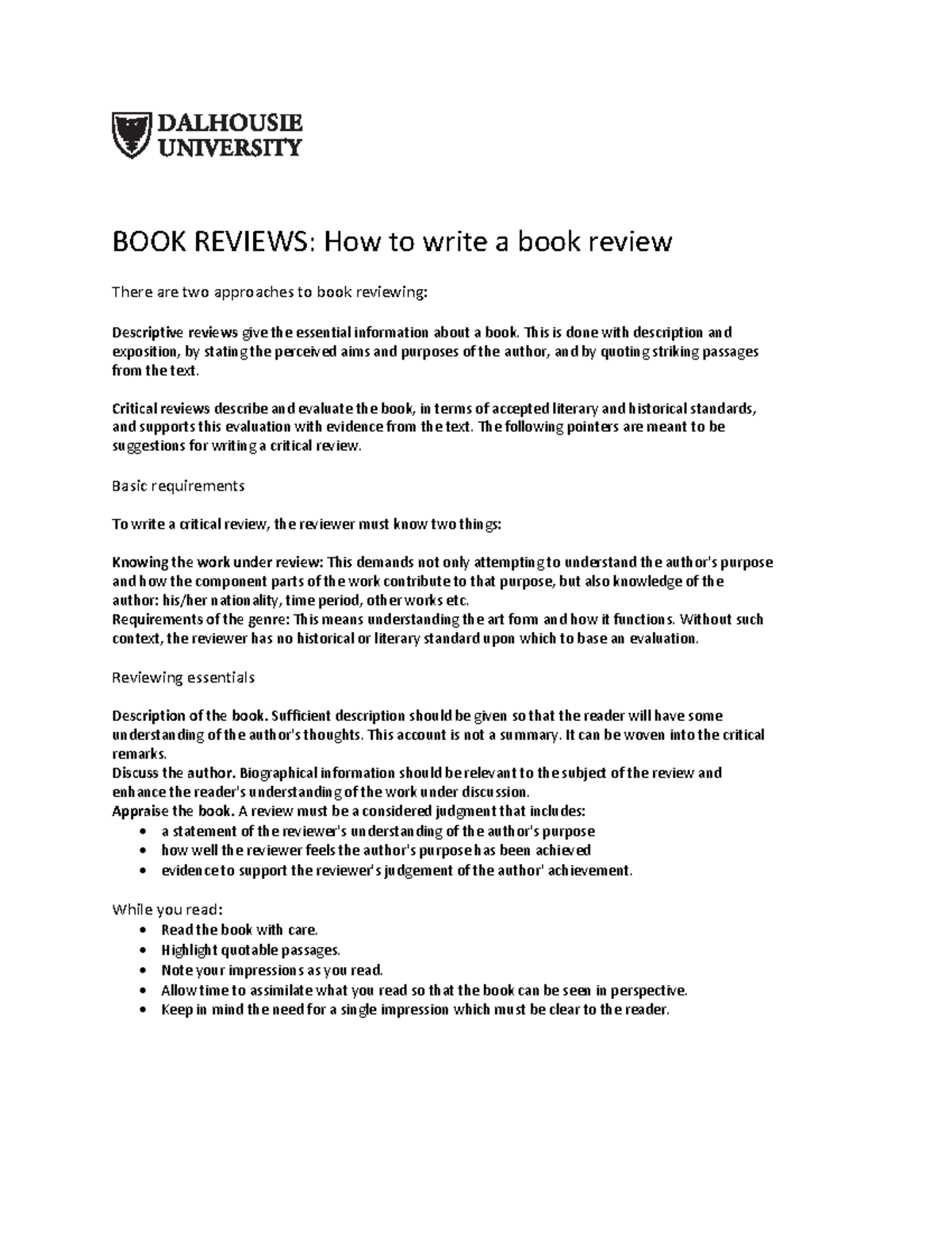 Book Review Guidelines For Students BOOK REVIEWS How To Write A Book