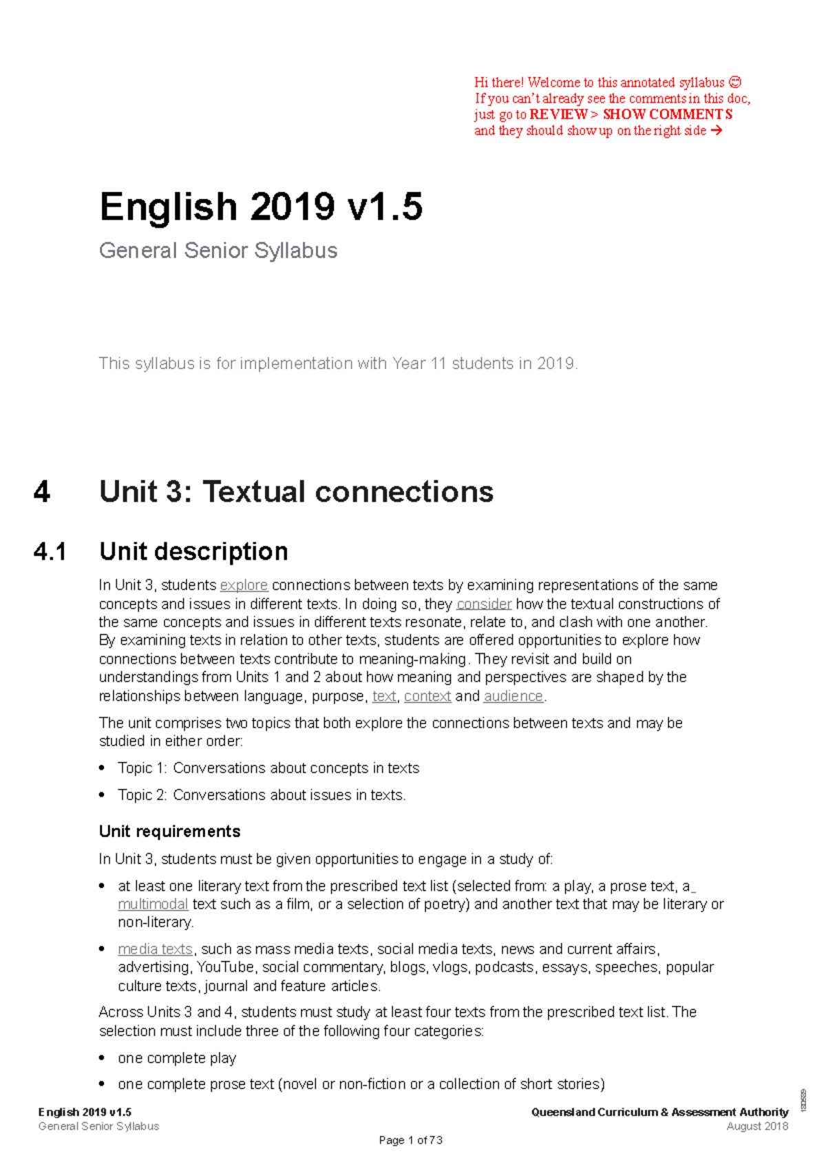 Annotated English Syllabus - English 2019 v1. General Senior Syllabus ...