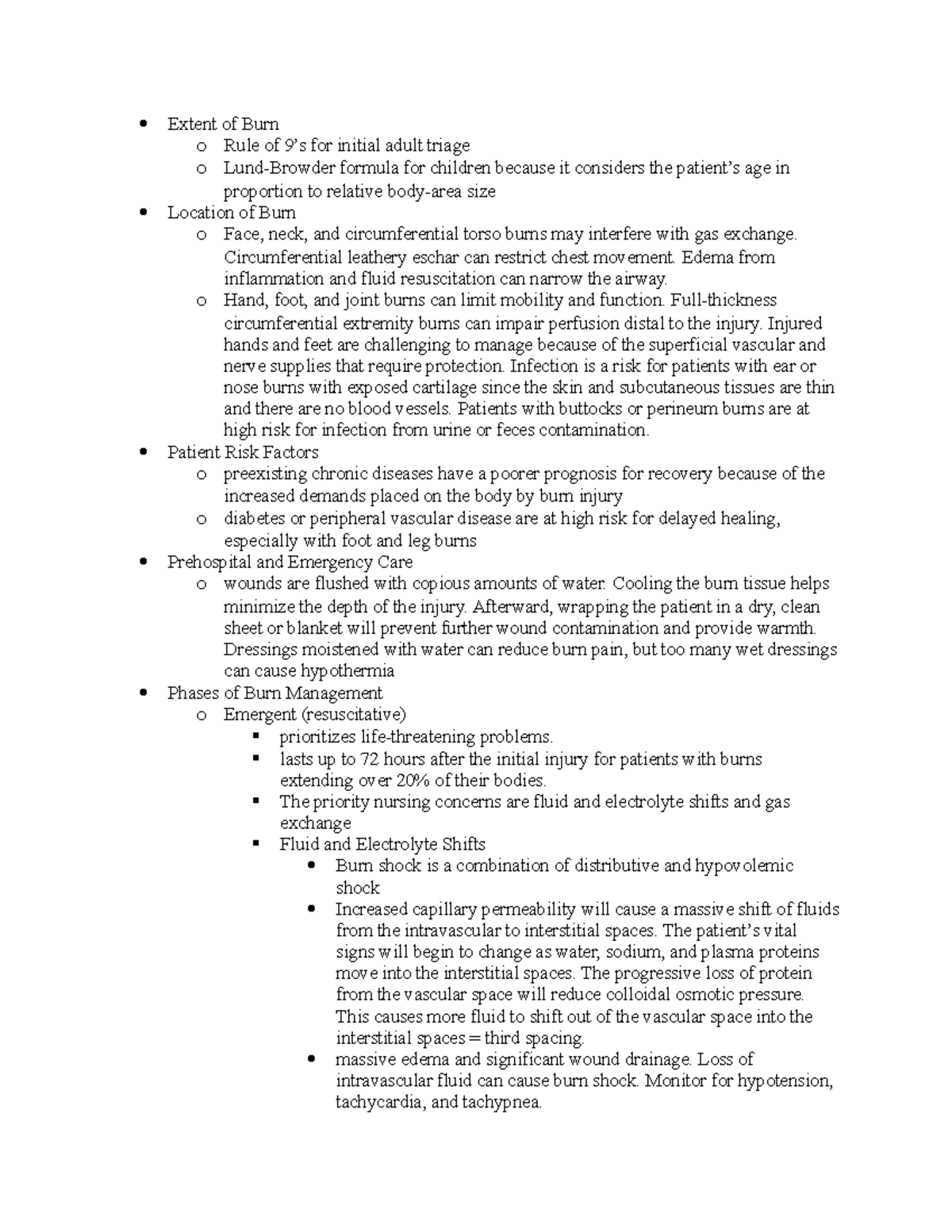Burns - Extent of Burn o Rule of 9’s for initial adult triage o Lund ...