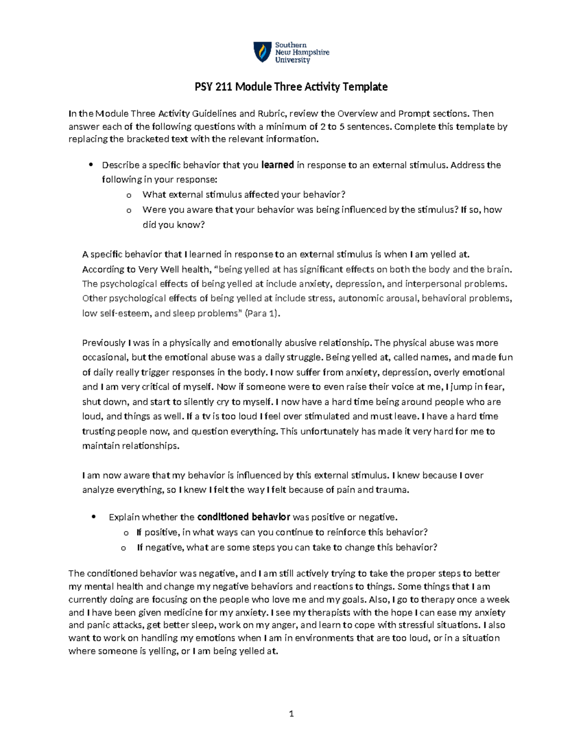 PSY 211 Module Three Activity Template - Then answer each of the ...