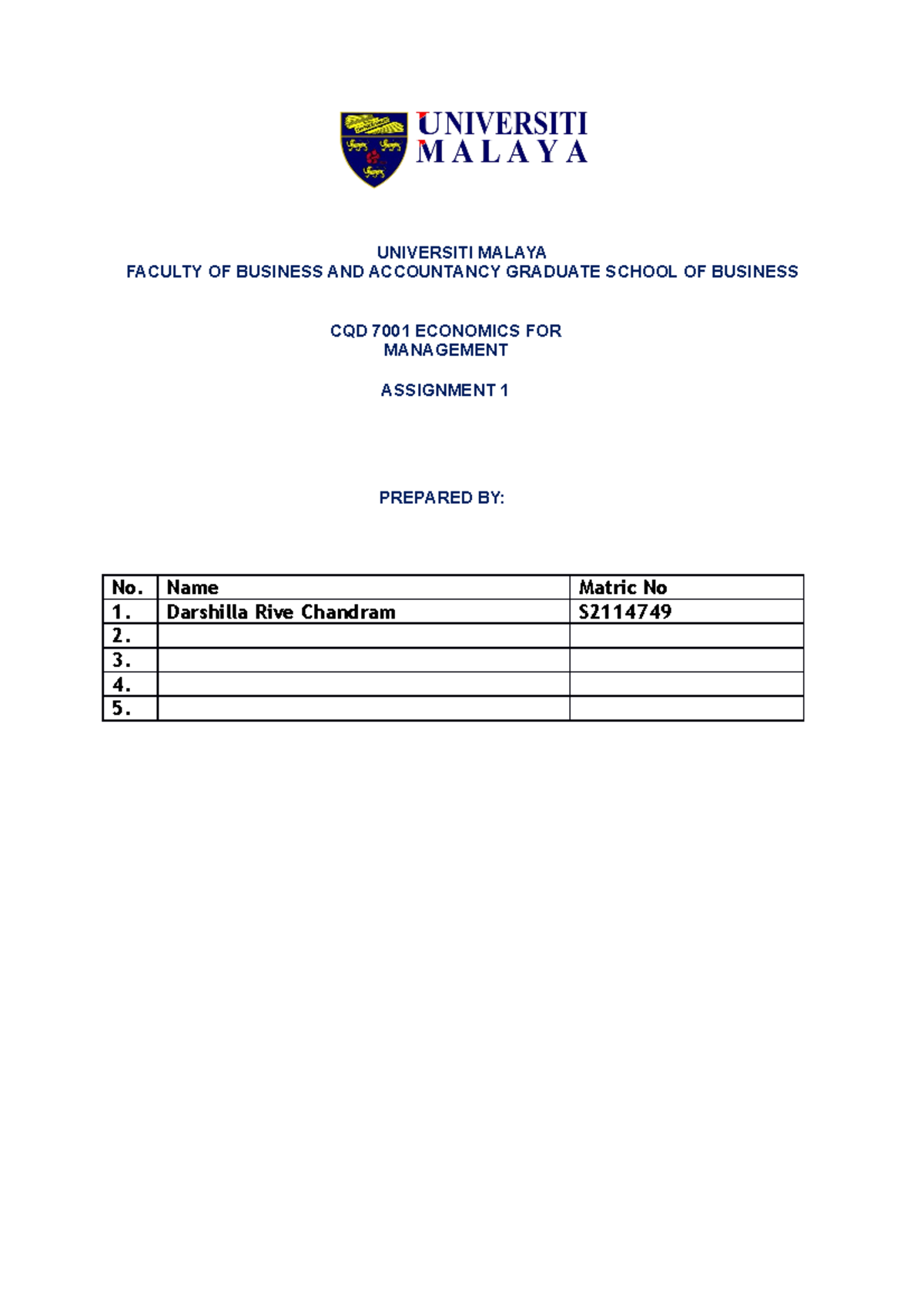 [Group 3] Assignment 1 - Dr Irshad - UNIVERSITI MALAYA FACULTY OF ...