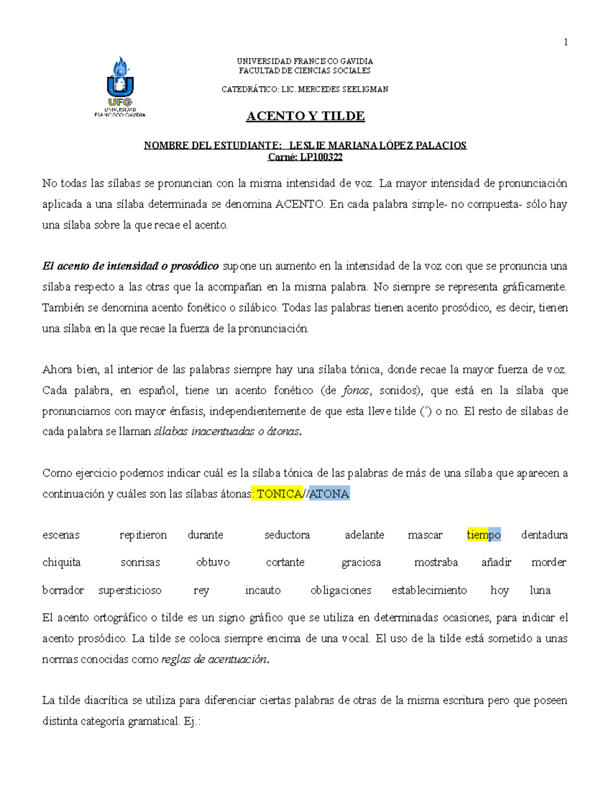 Acento y tilde 26-01-2023 - UNIVERSIDAD FRANCISCO GAVIDIAFACULTAD DE ...