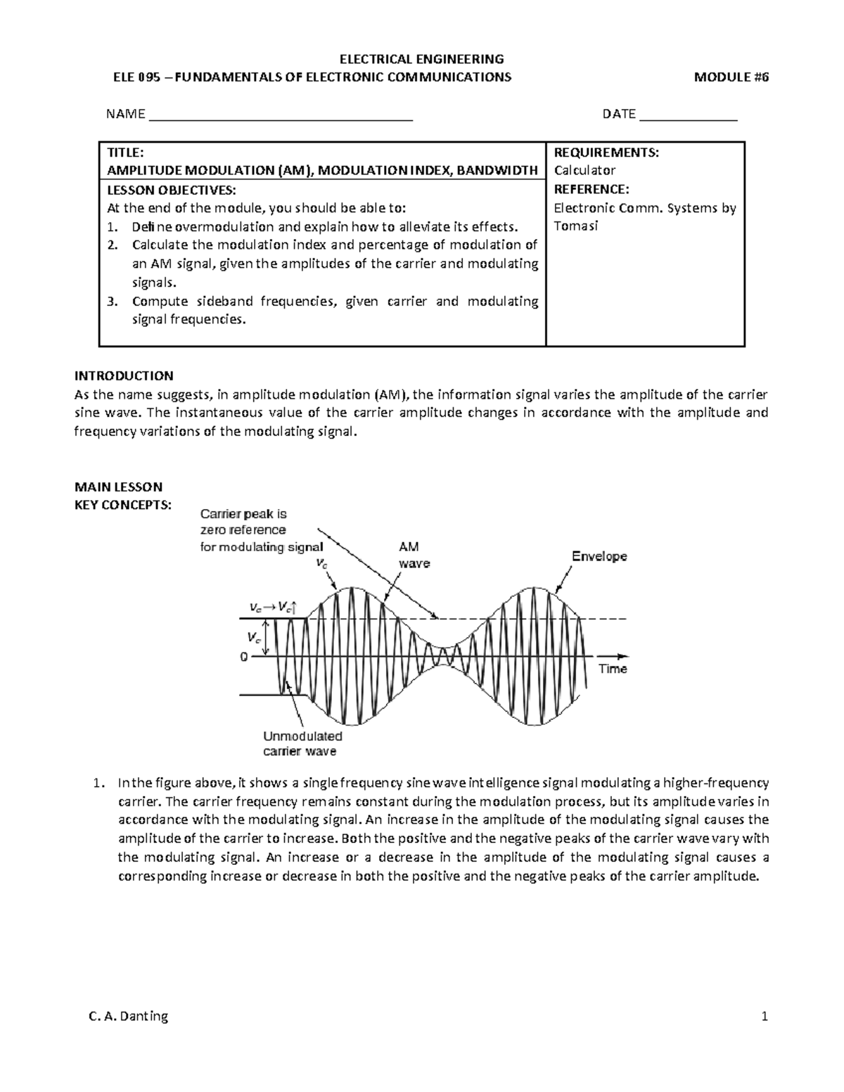 ELE 095 Module 6 AM Mod - Yuh - ELE 095 – FUNDAMENTALS OF ELECTRONIC ...