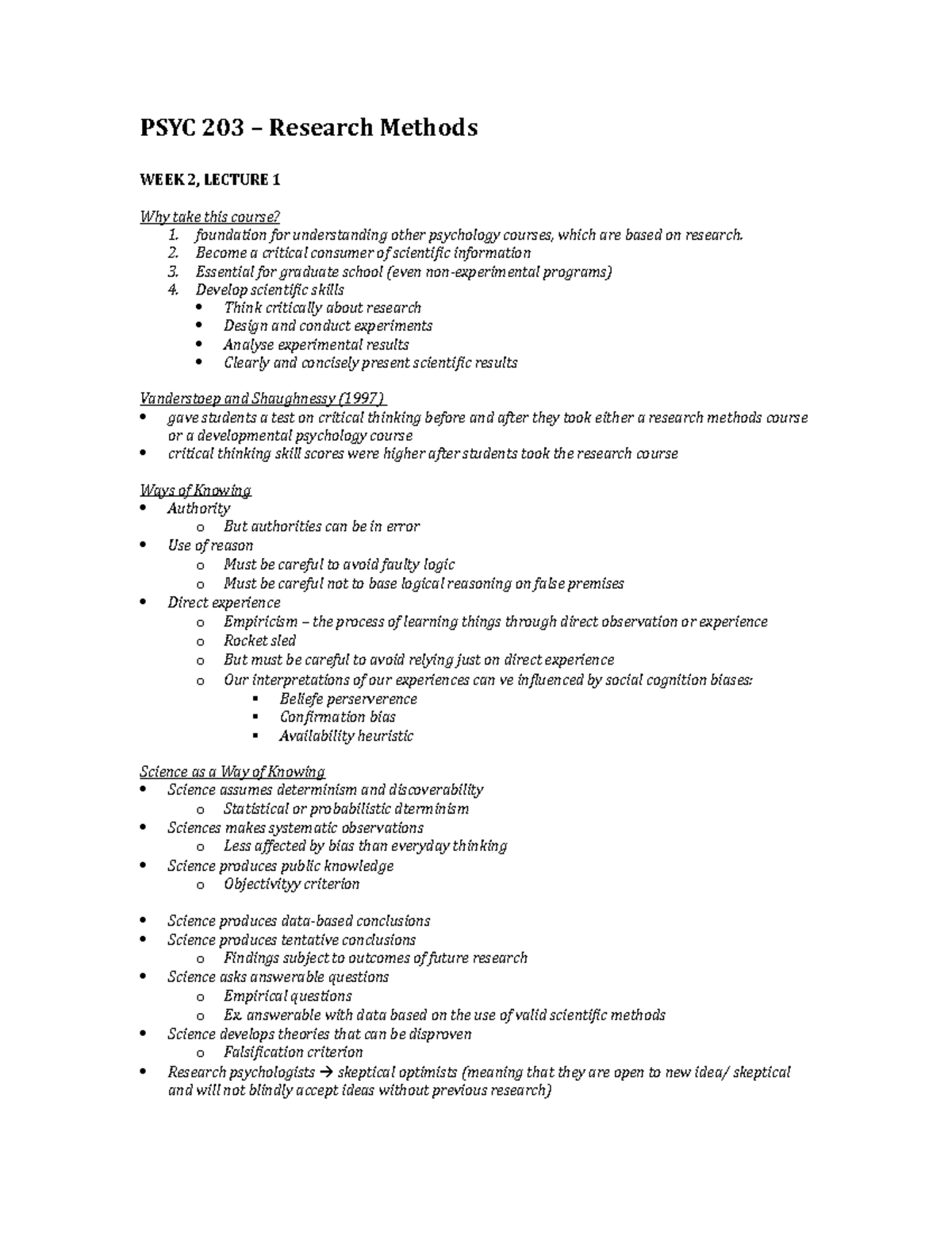 PSYC 203 – Research Methods - PSYC 203 – Research Methods WEEK 2 ...