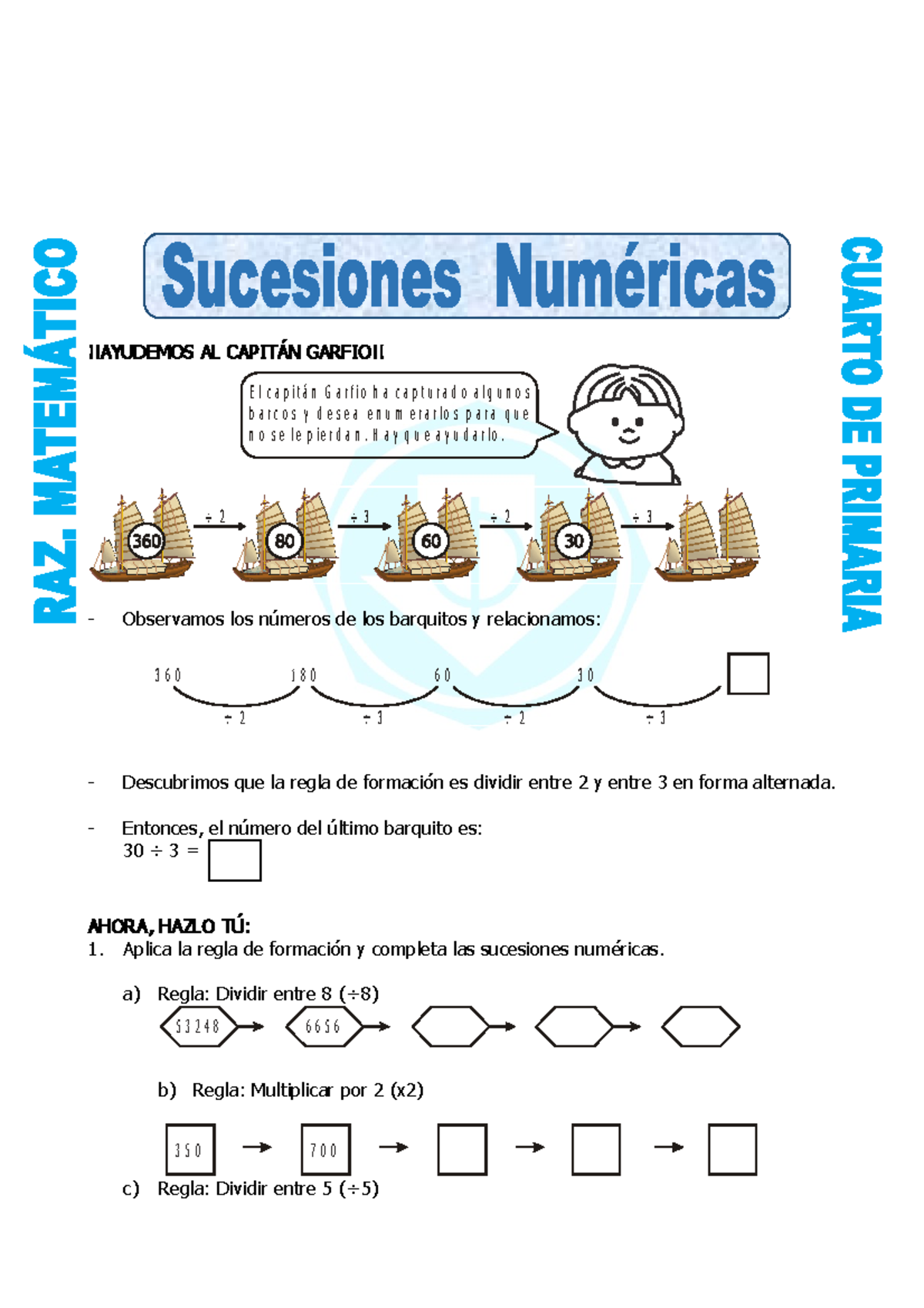 Sucesiones Numéricas para Cuarto de Primaria - ¡¡AYUDEMOS AL CAPITÁN ...