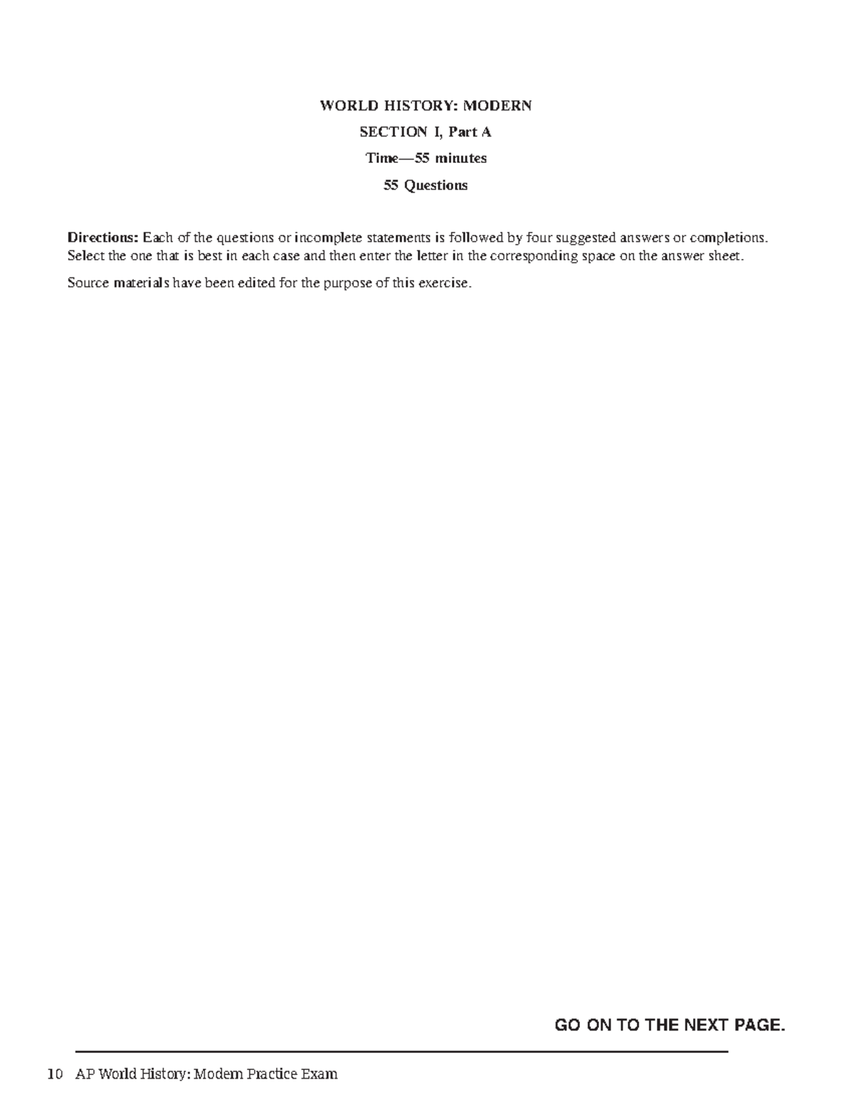 1) Practice Exam MCQ - WORLD HISTORY: MODERN SECTION I, Part A Time—55 ...