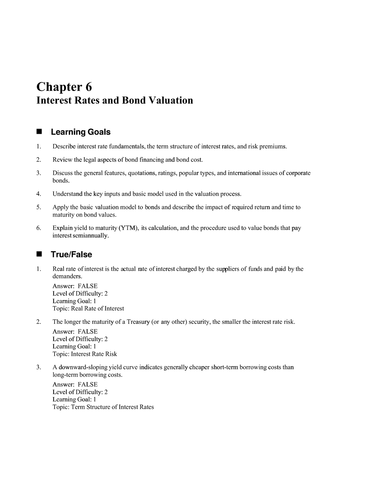 Interest and b Bond valuation test bank - Chapter 6Chapter 6 Interest ...