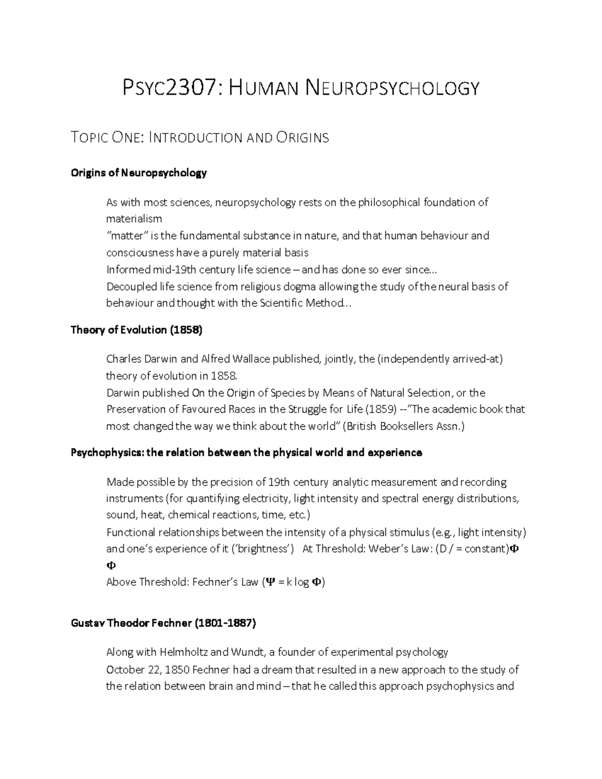 PSYC 2307 (dragged) - study notes - P SYC2307: H UMAN N EUROPSYCHOLOGY ...