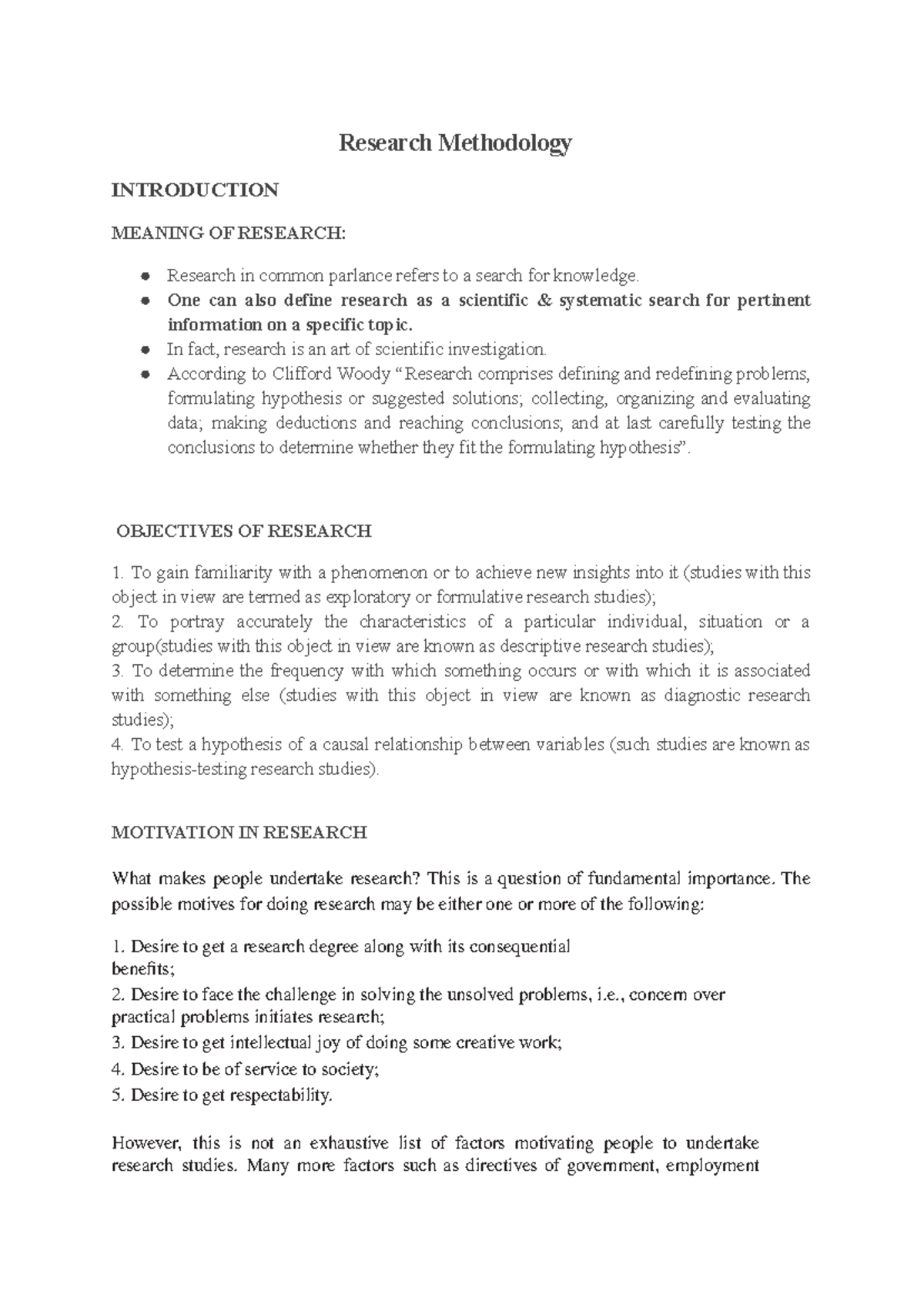 RM Notes - Module 1 - Research Methodology INTRODUCTION MEANING OF ...
