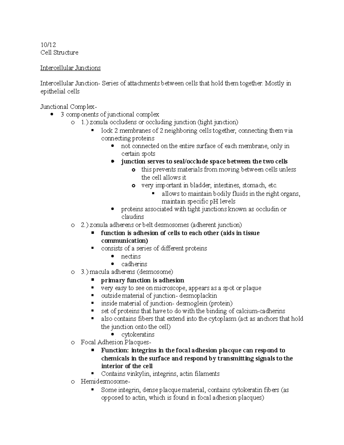 10:12 - lecture notes from textbook and lecture - 10/12 Cell Structure ...