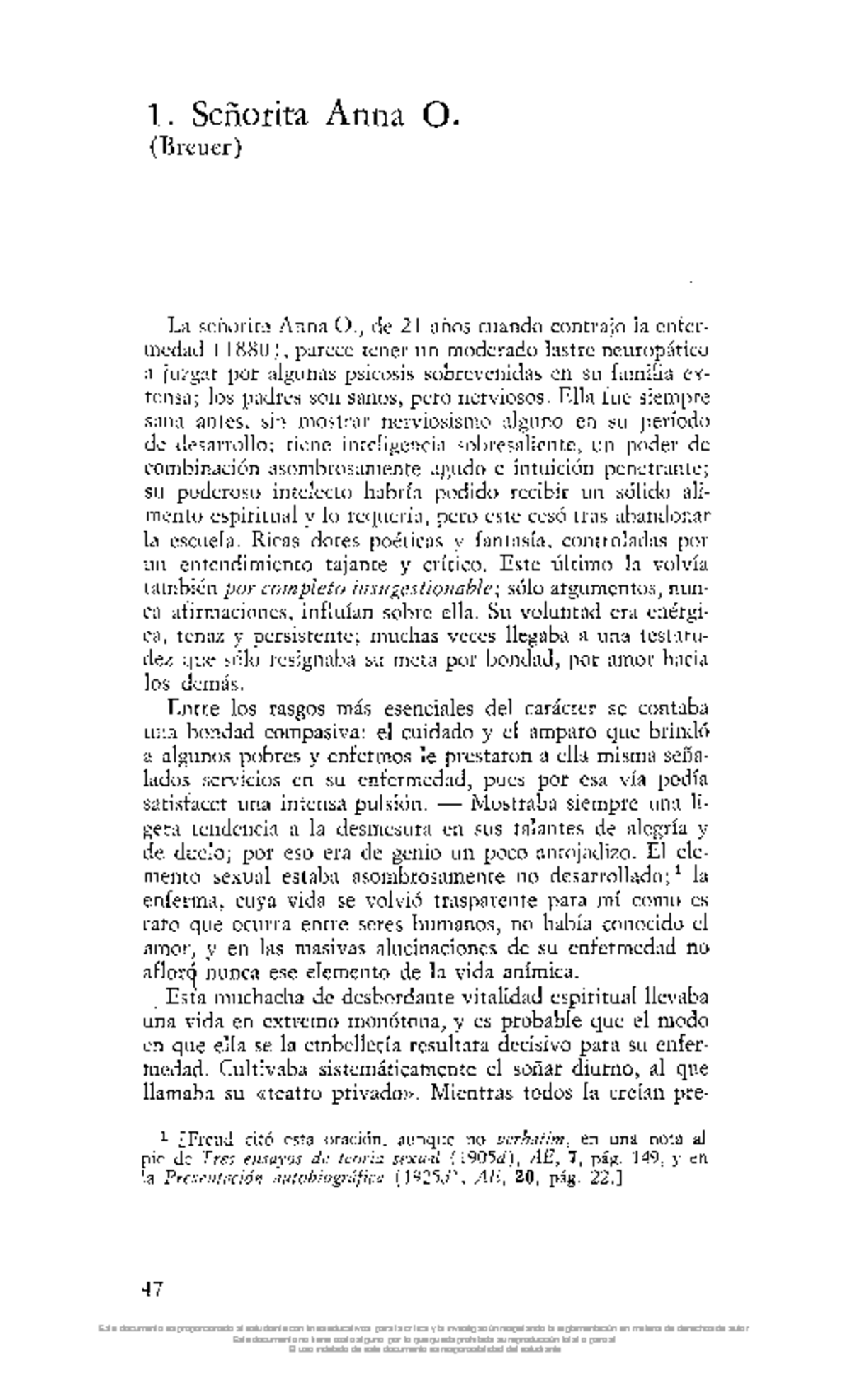Anna O. - Estudios sobre la histeria (Breuer, J. y Freud, S., 1895) - 1 ...