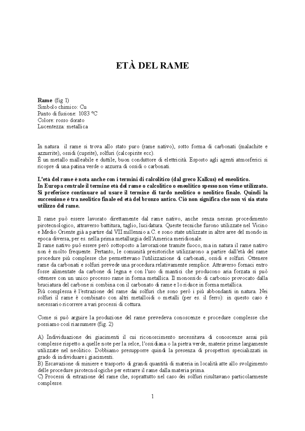 Età del Rame per esame di archeologia preistorica e protostorica - ETÀ ...