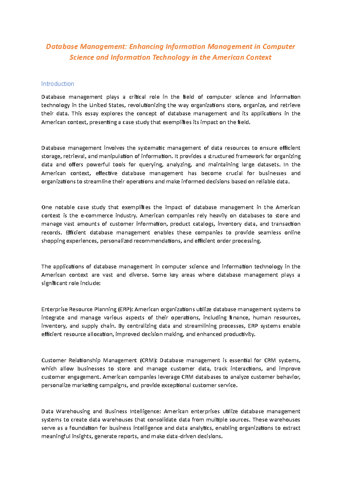 Managerial Economics (BB6108) - 3 - Database Management: Enhancing Information Management in ...