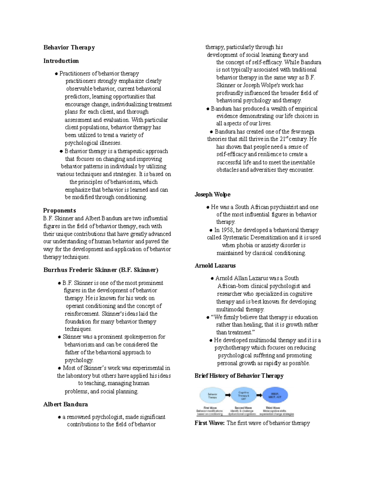 Behavior Therapy handout - Behavior Therapy Introduction Practitioners ...