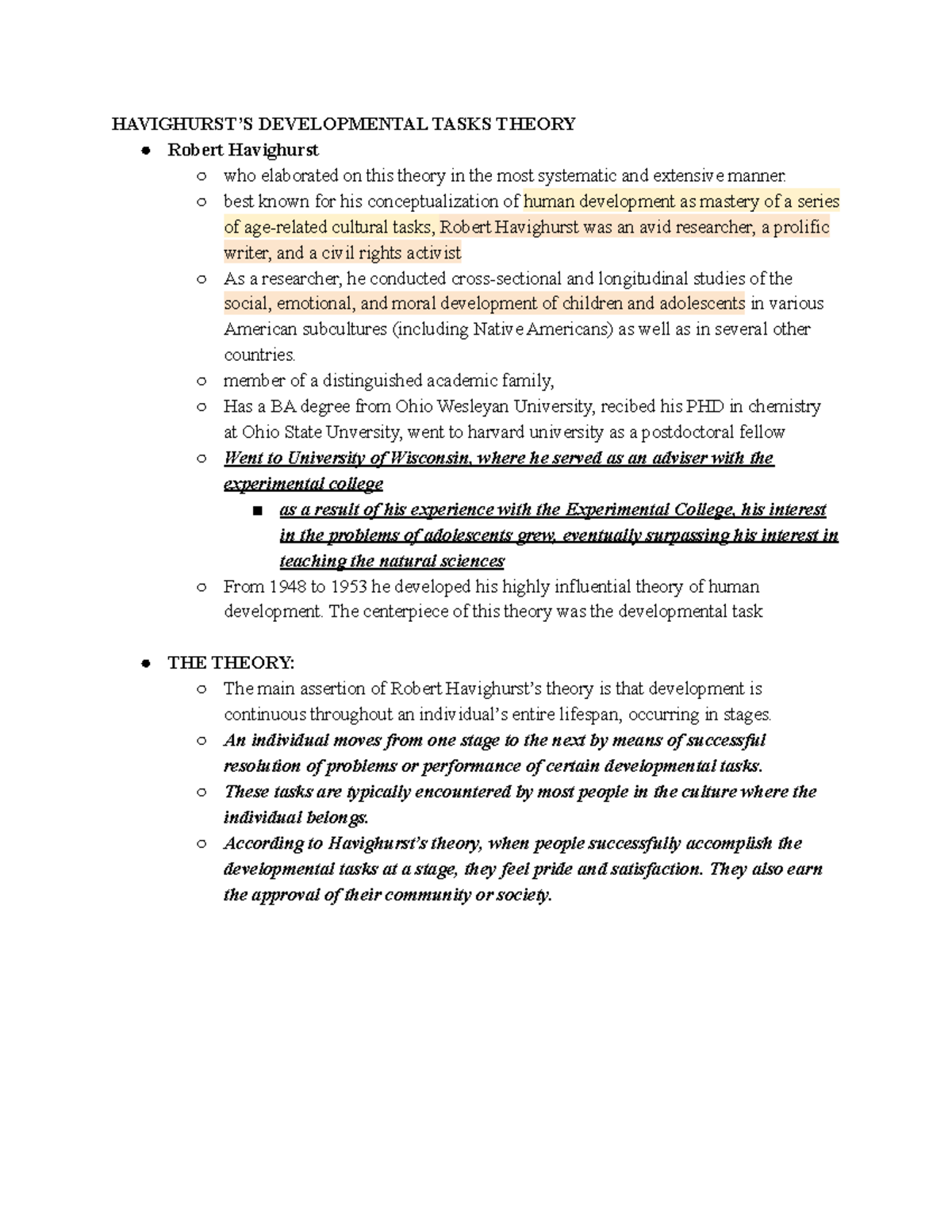 Havighurst dev. task theory - HAVIGHURST’S DEVELOPMENTAL TASKS THEORY ...