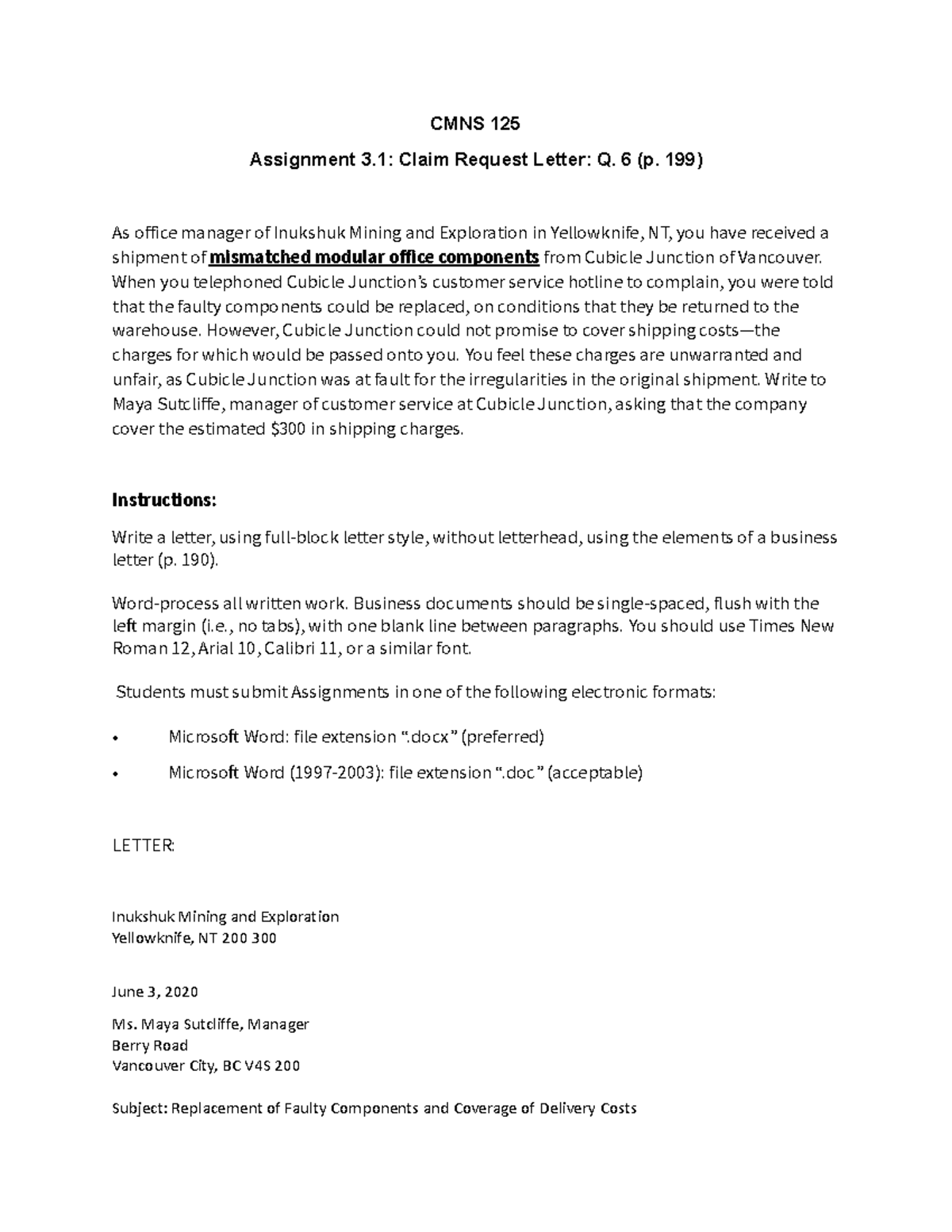 CMNS125 - Assignment 3.1 - Claim Request - CMNS 125 Assignment 3: Claim ...