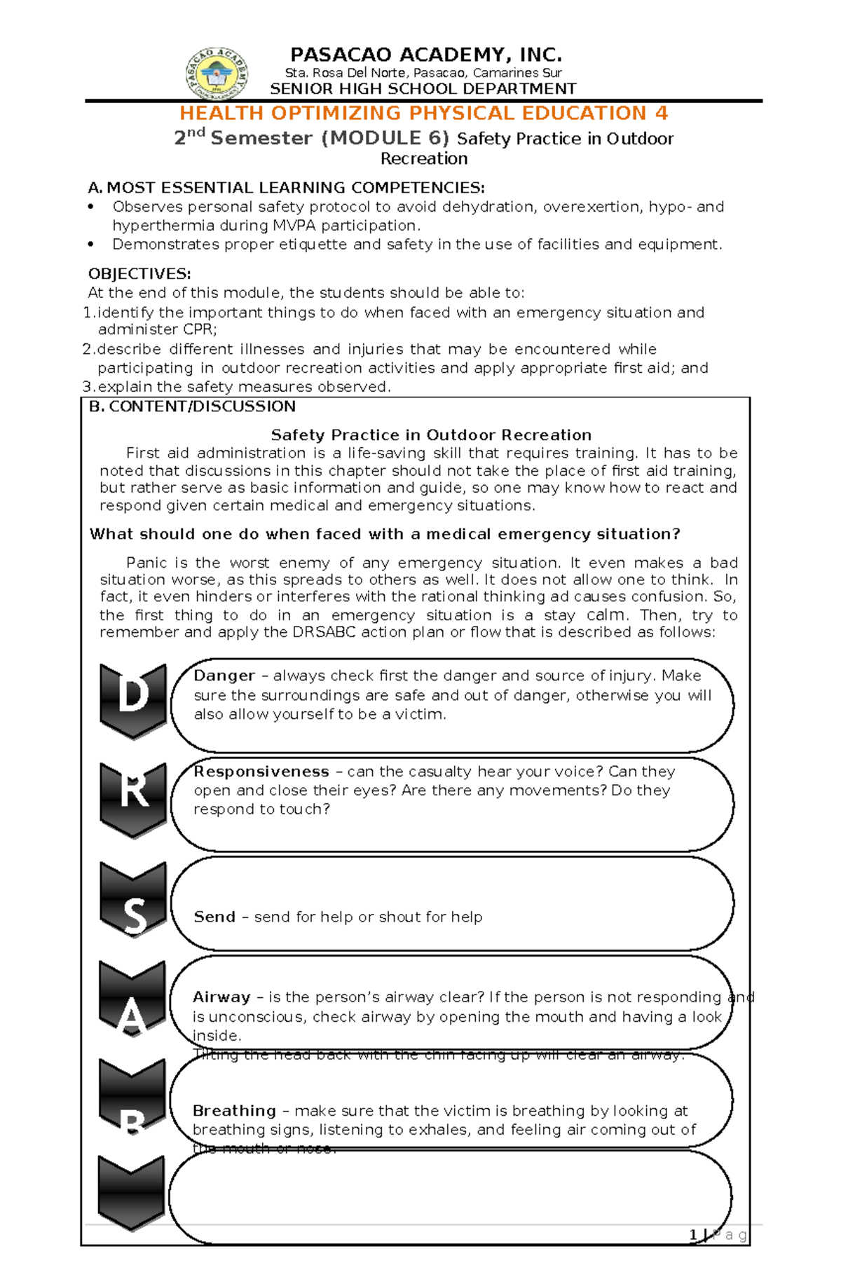 2nd Sem week6 HOPE 4 G12 - none - 1 | P a g PASACAO ACADEMY, INC ...