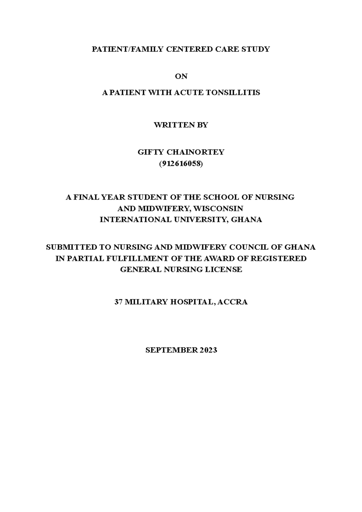 Care study on Acute Tonsillitis 77 - PATIENT/FAMILY CENTERED CARE STUDY ...