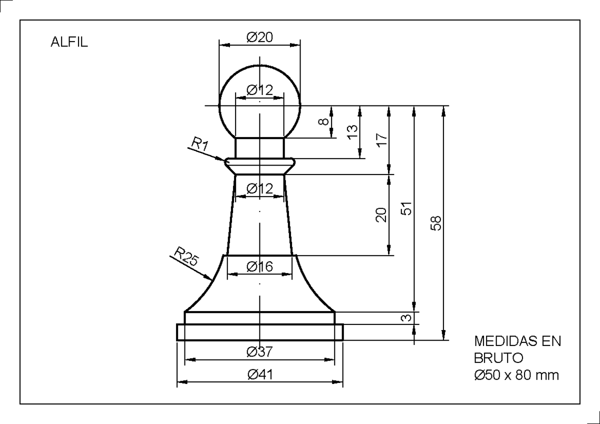 Alfil - Fresadora I - ALFIL MEDIDAS EN BRUTO - Ø - Ø - Ø - Ø - Ø - Ø R ...