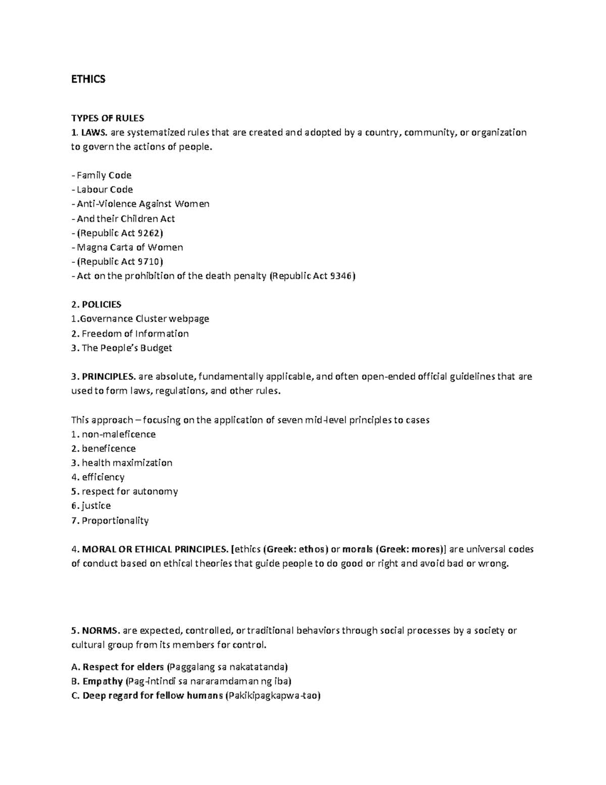 Ethics (Types of Rules) - ETHICS TYPES OF RULES LAWS. are systematized ...