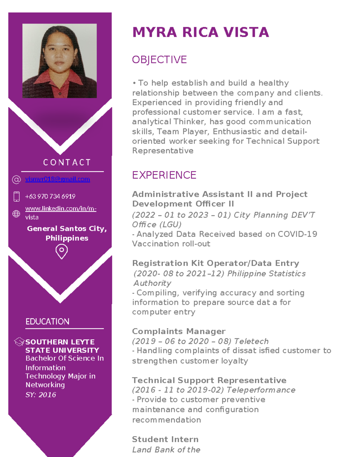 Vista- Myrarica-F Resume CSR-TSR - C O N T A C T vismyr018@gmail +63 ...